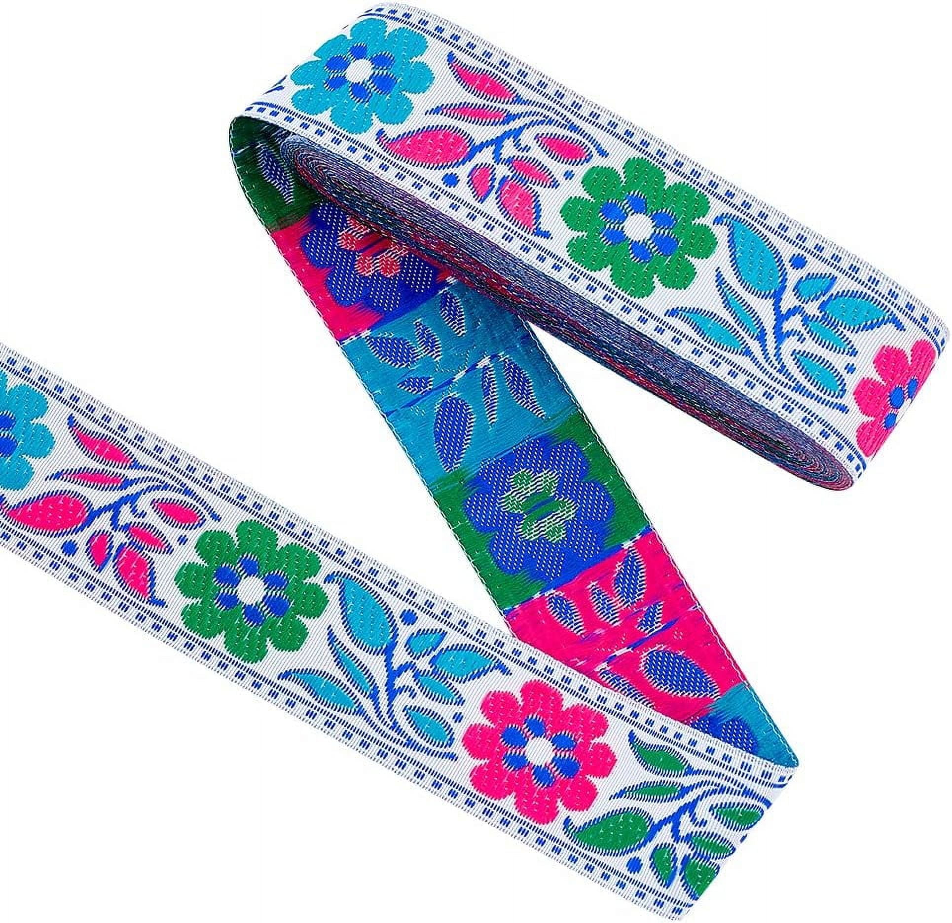 7.7 Yard Colorful Flower Pattern Jacquard Ribbon 1.3 inch Wide Ethnic ...