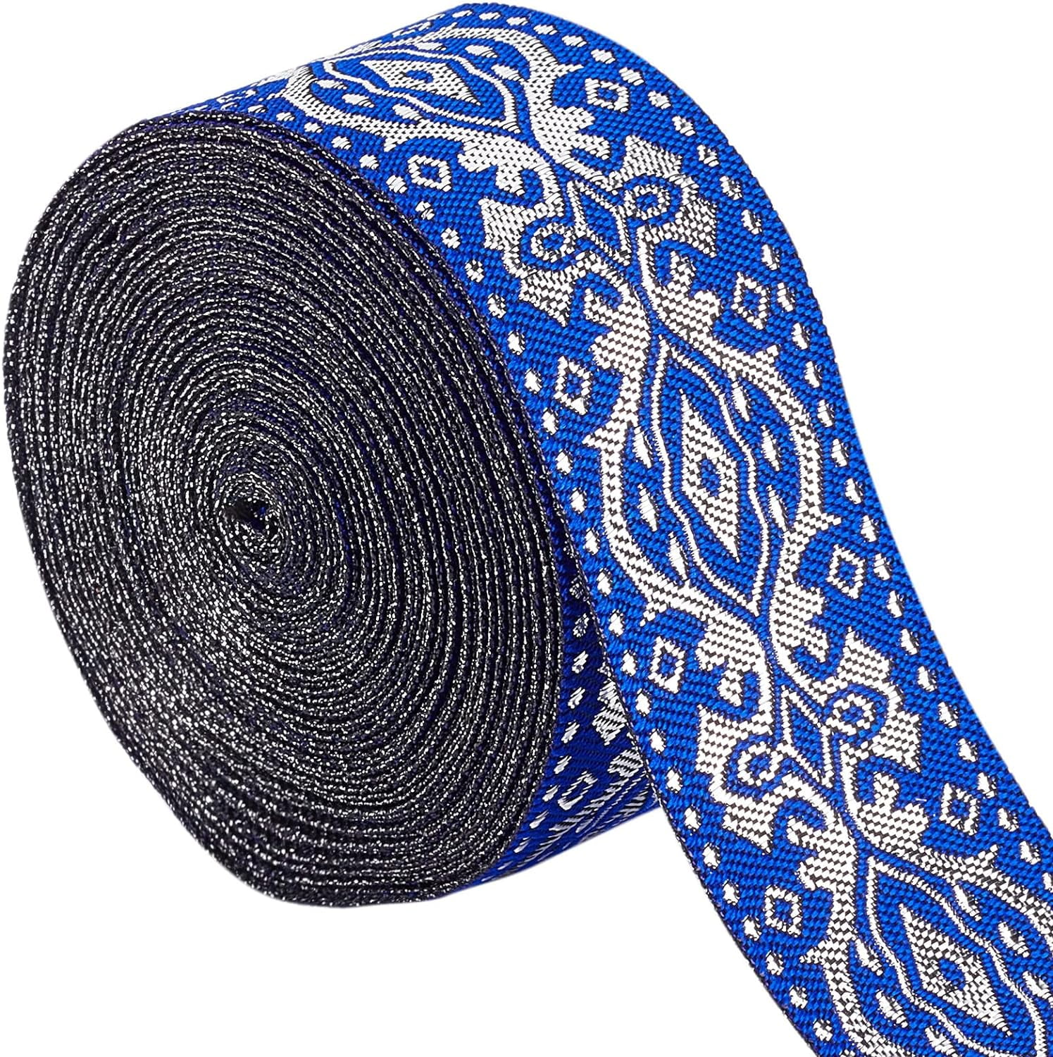 7.7 Yards Double Side Metallic Sliver Ethnic Jacquard Ribbon 1.3" Wide ...