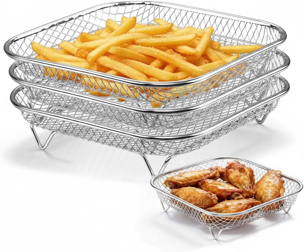 7.72 Inch Square Air Fryer Rack Set of 3, Stackable Stainless Steel Air ...