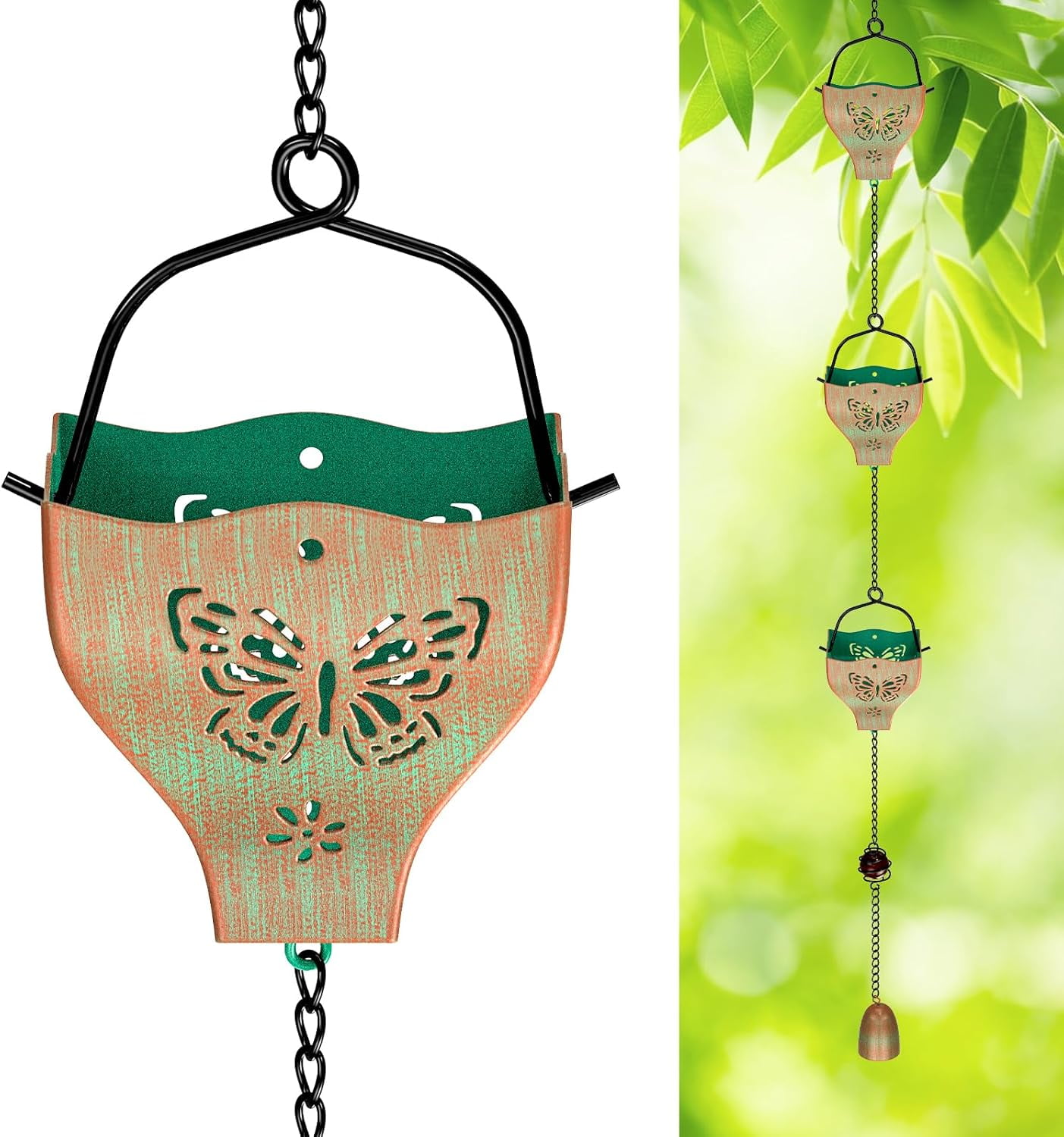7.78ft Rain Chains for Outside, 8 Cups Copper Plated Lotus Rain Chain ...
