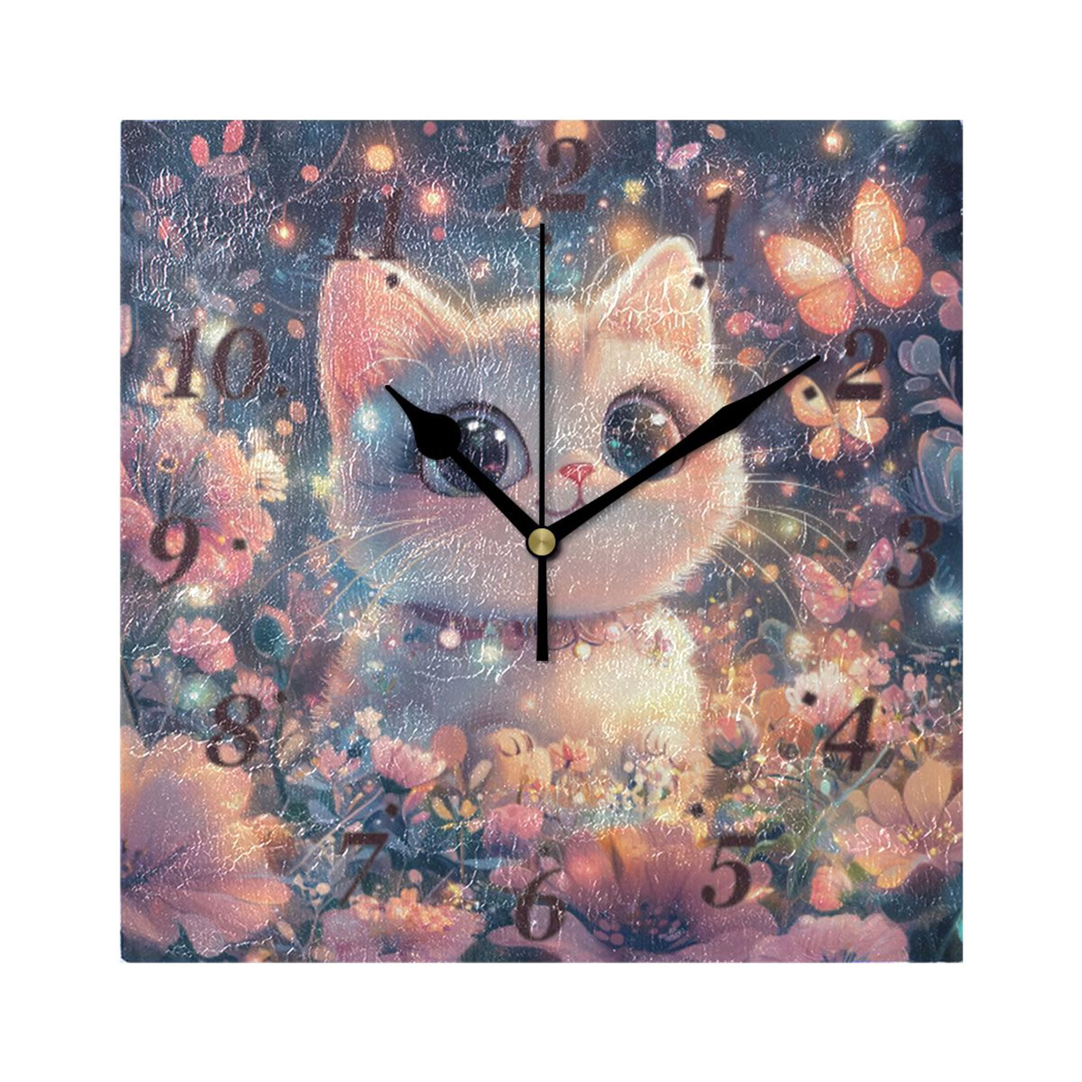 3d Cartoon Style Kitten Wall Clock Square Clock Decoration Creative ...