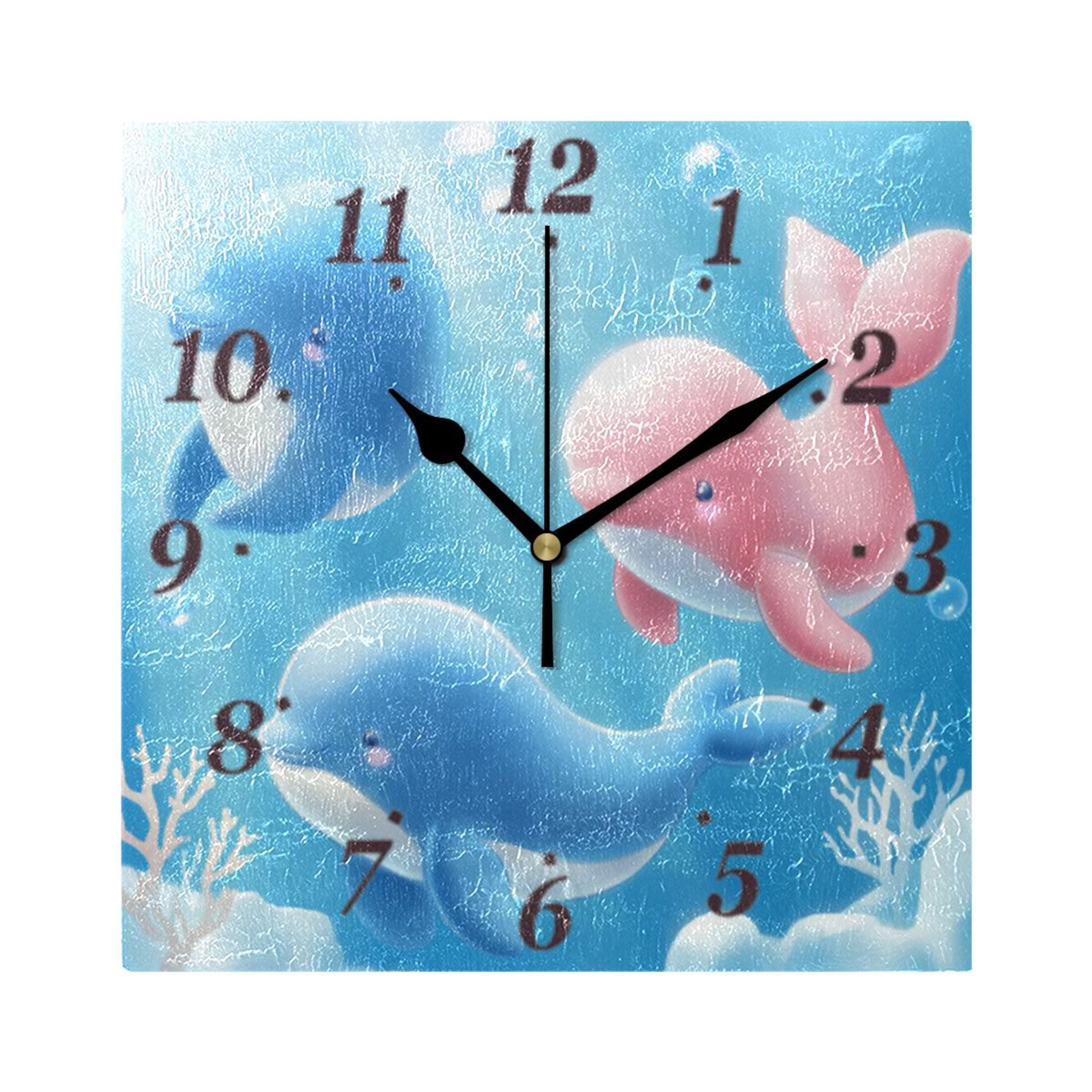 Animated Dolphin Wall Clock Square Clock Decoration Creative Clock Dual ...