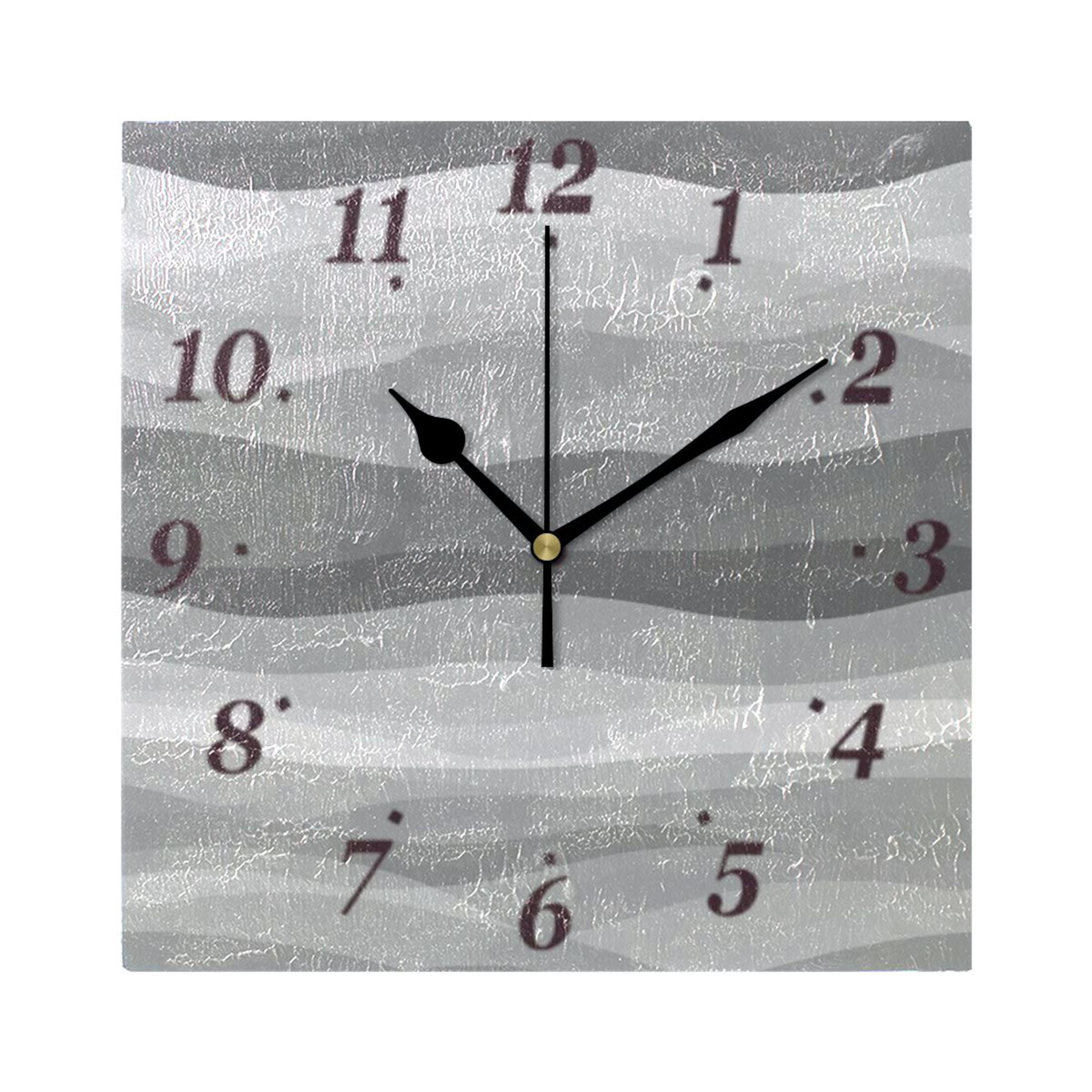 7.78in Art Grayscale Wavy Pattern Square Wall and Table Clock Dual Use ...