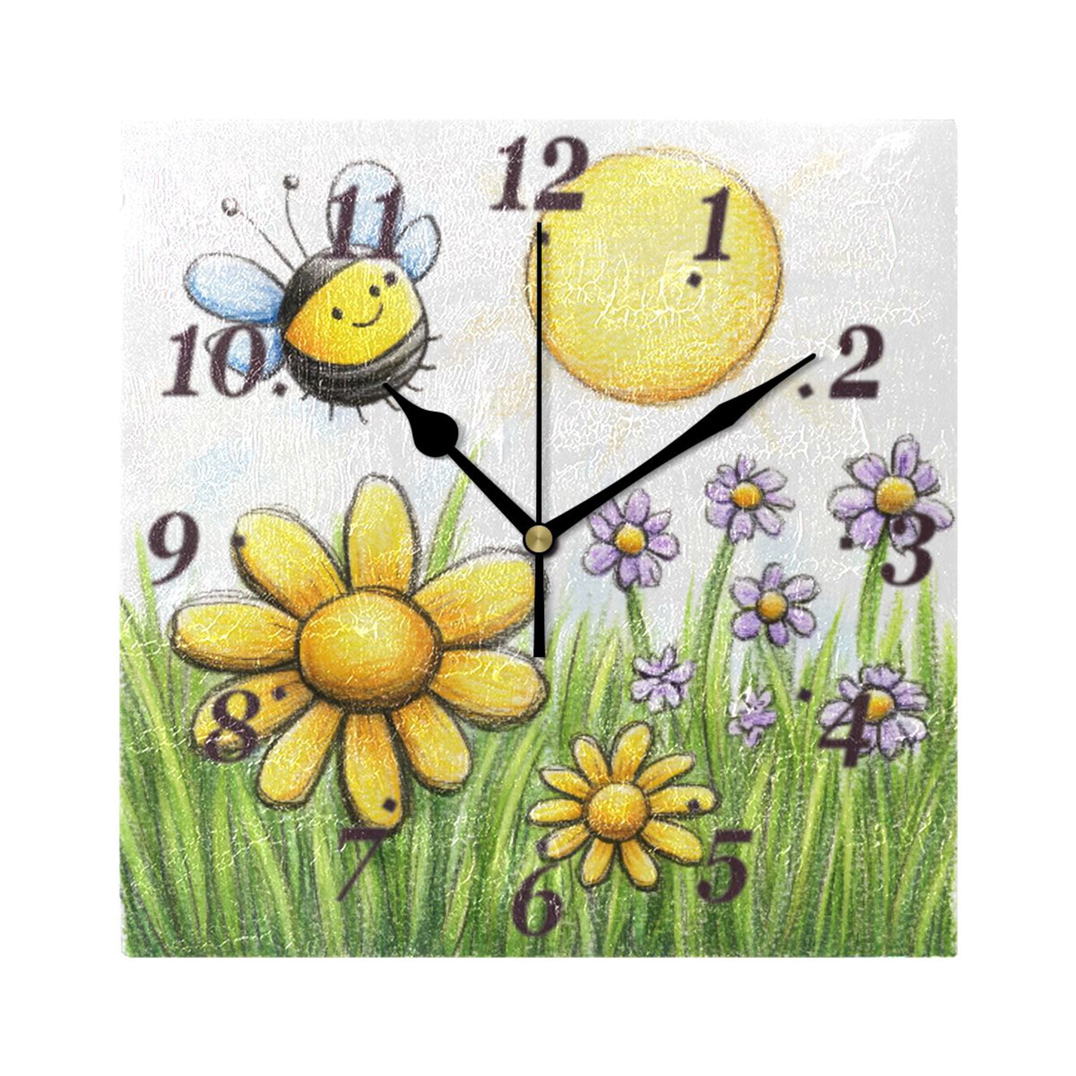 7.78in Bees Collect Honey Square Wall and Table Clock Dual Use Vintage ...