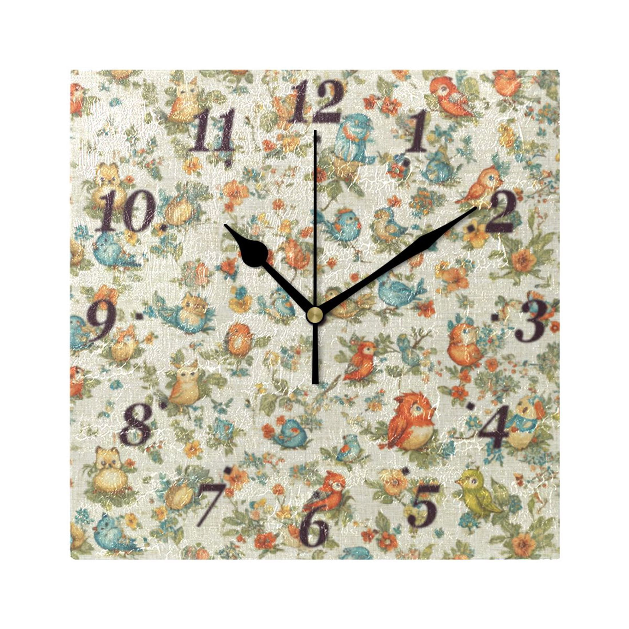 7.78in Birds Background Square Wall and Table Clock Dual Use Vintage ...