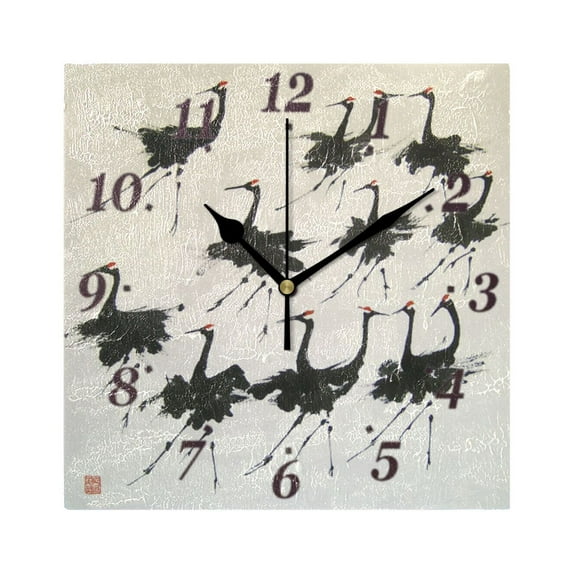 7.78in Black Crane Square Wall and Table Clock Dual Use Vintage Design ...