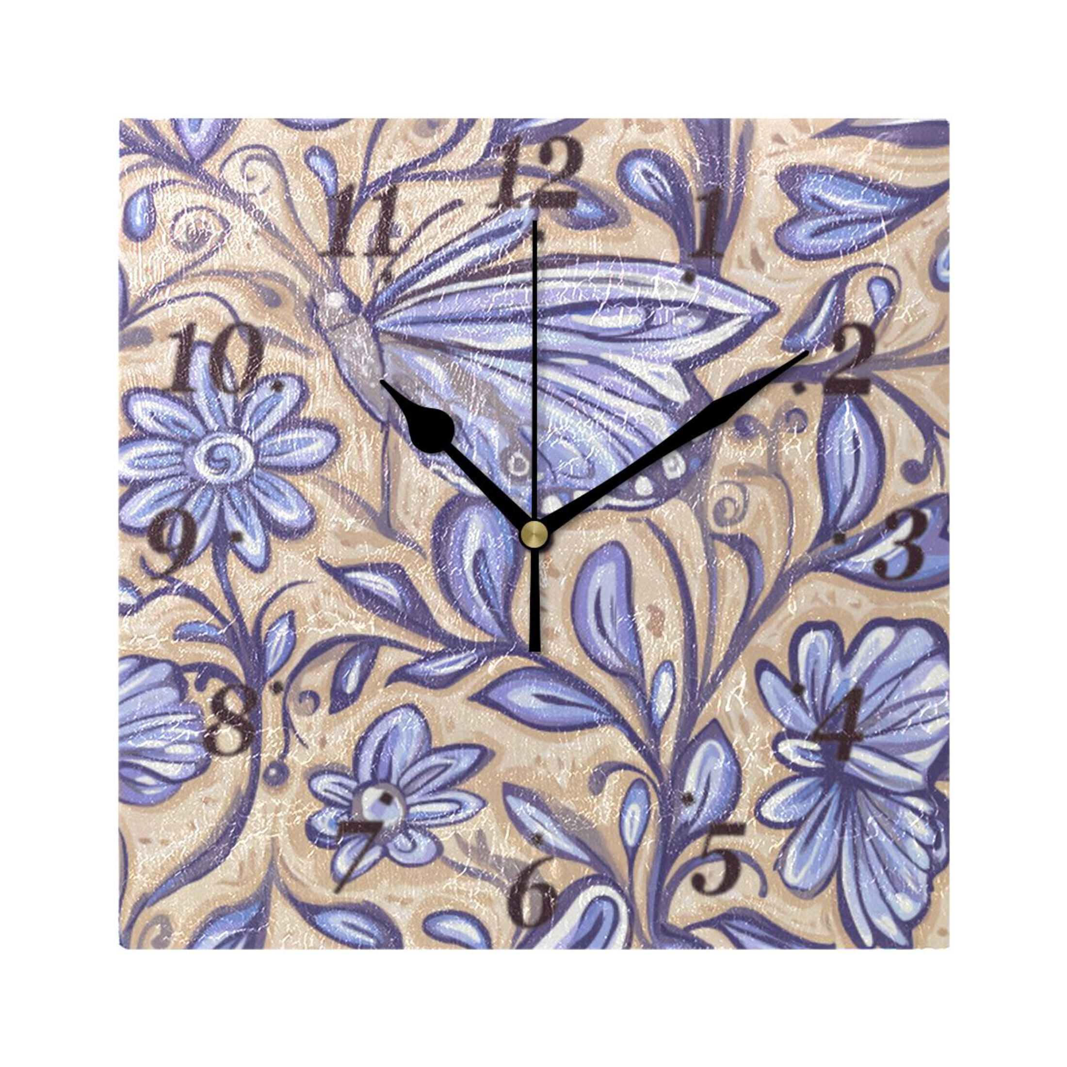 7.78in Blue Butterfly Design Square Wall and Table Clock Dual Use ...