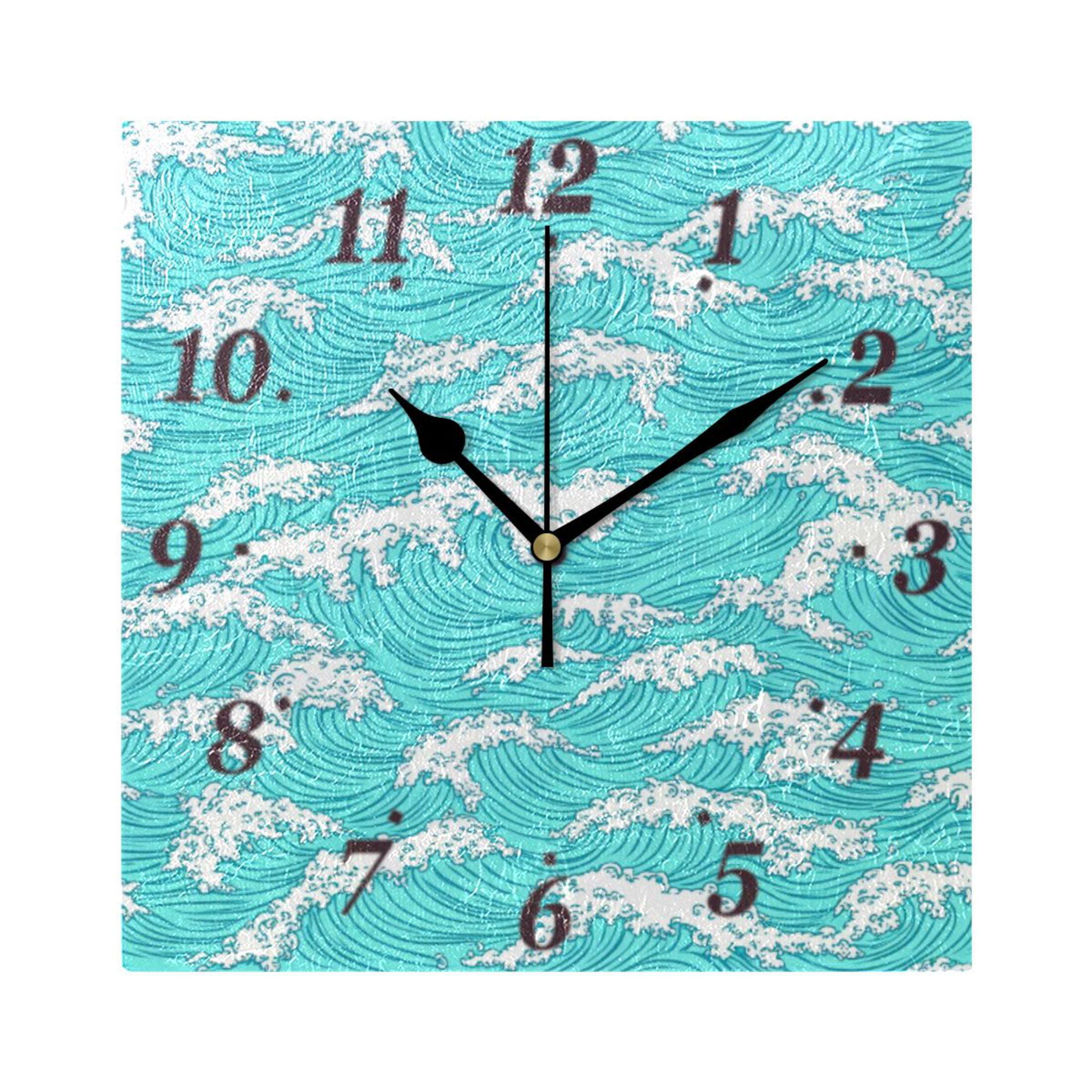 Blue Ocean Waves Pattern Wall Clock Square Clock Decoration Creative ...