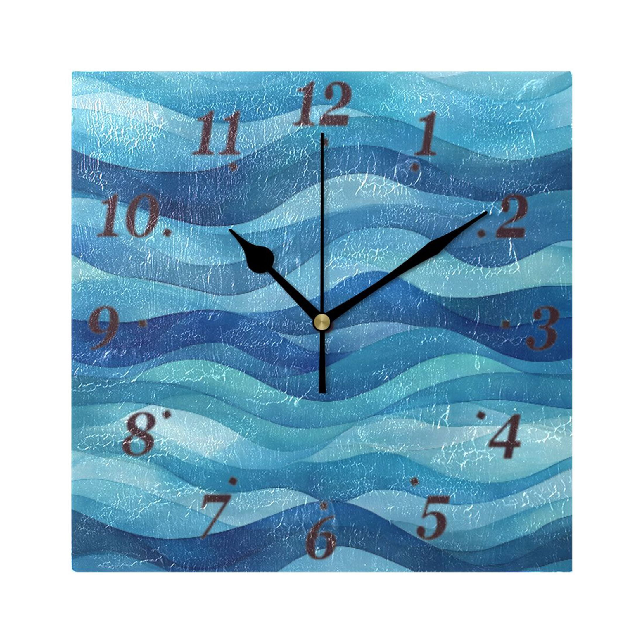 7.78in Blue Wavy Art Pattern Square Wall and Table Clock Dual Use ...