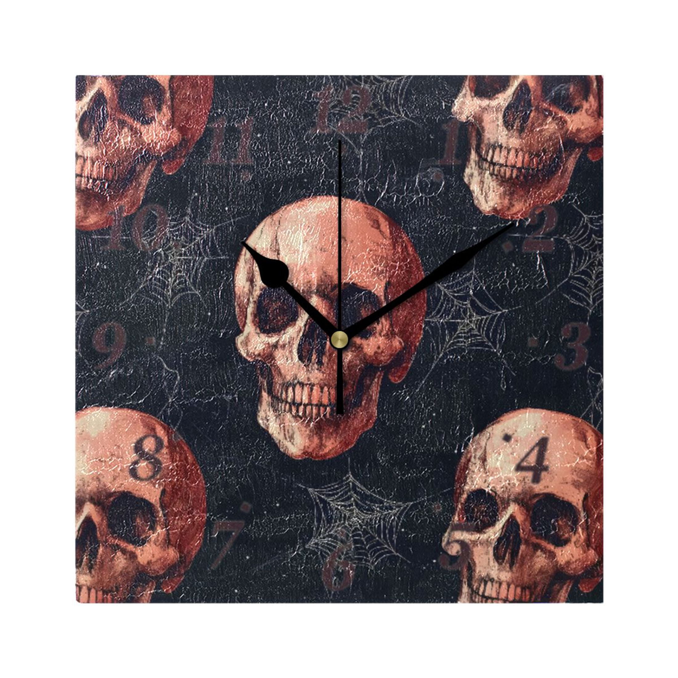 Brown Skulls Wall Clock Square Clock Decoration Creative Clock Dual Use ...