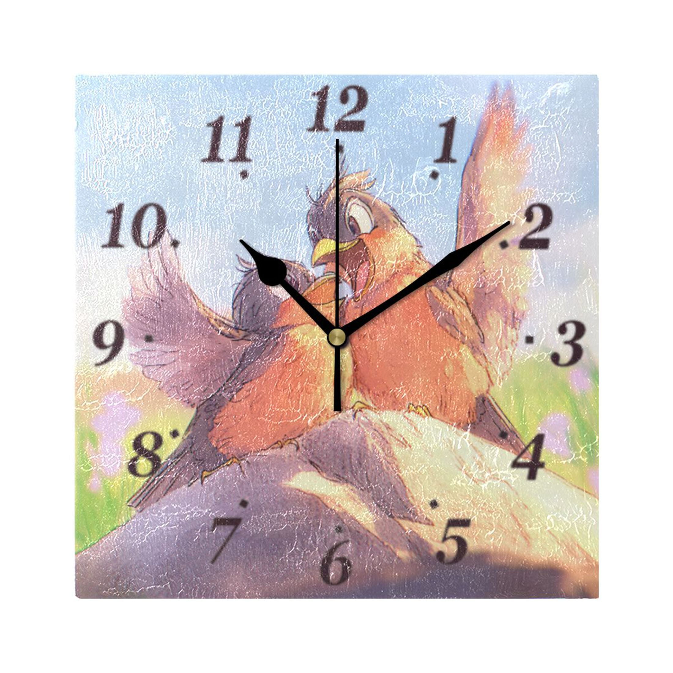 7.78in Cartoon Birds Singing Square Wall and Table Clock Dual Use ...