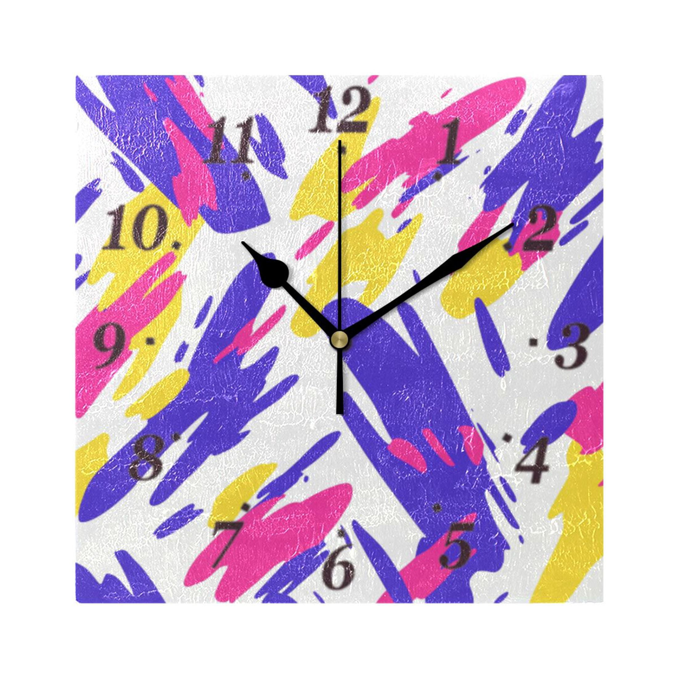 Colorful Abstract Brush Strokes Wall Clock Square Clock Decoration ...