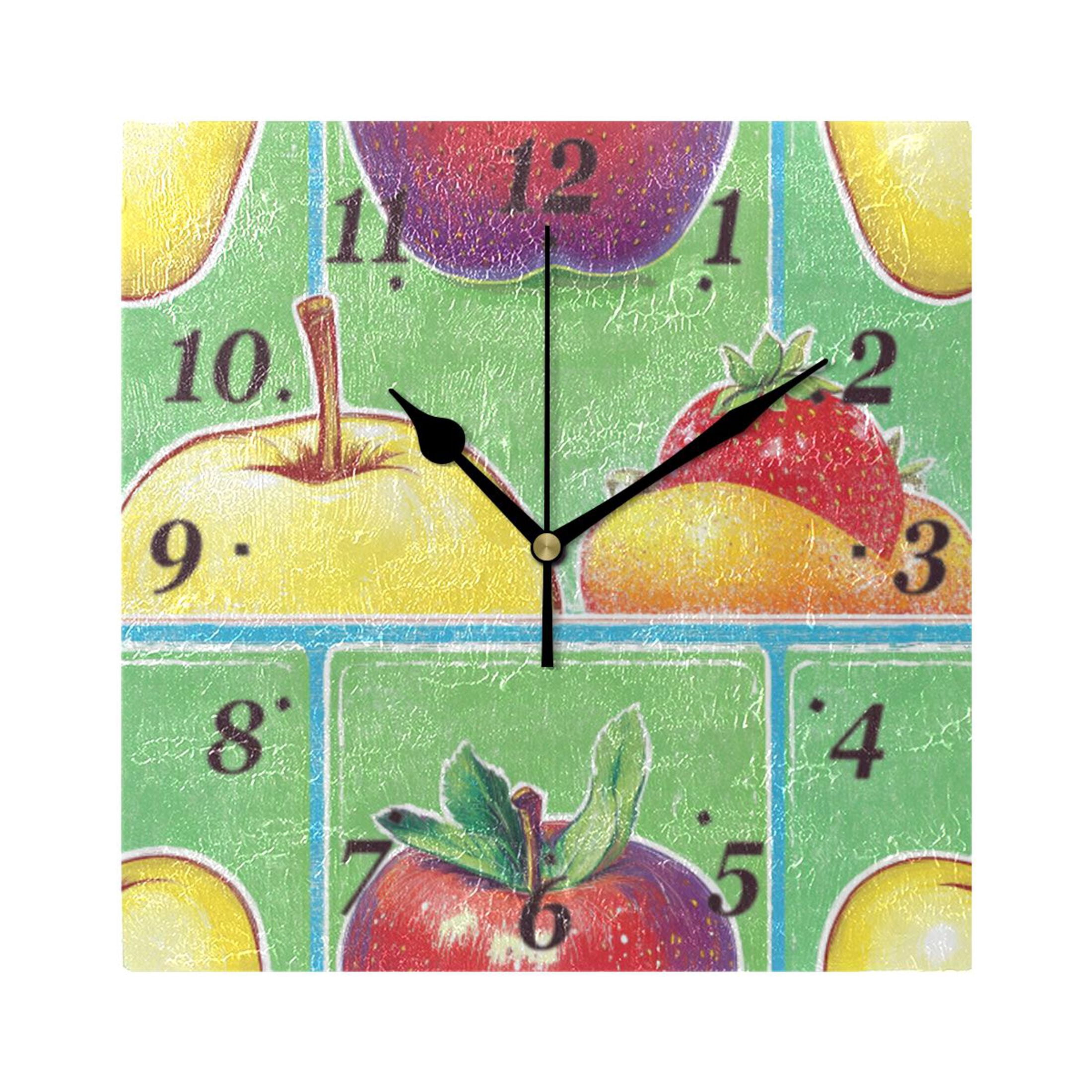 Colorful Fruit Illustrations Wall Clock Square Clock Decoration ...