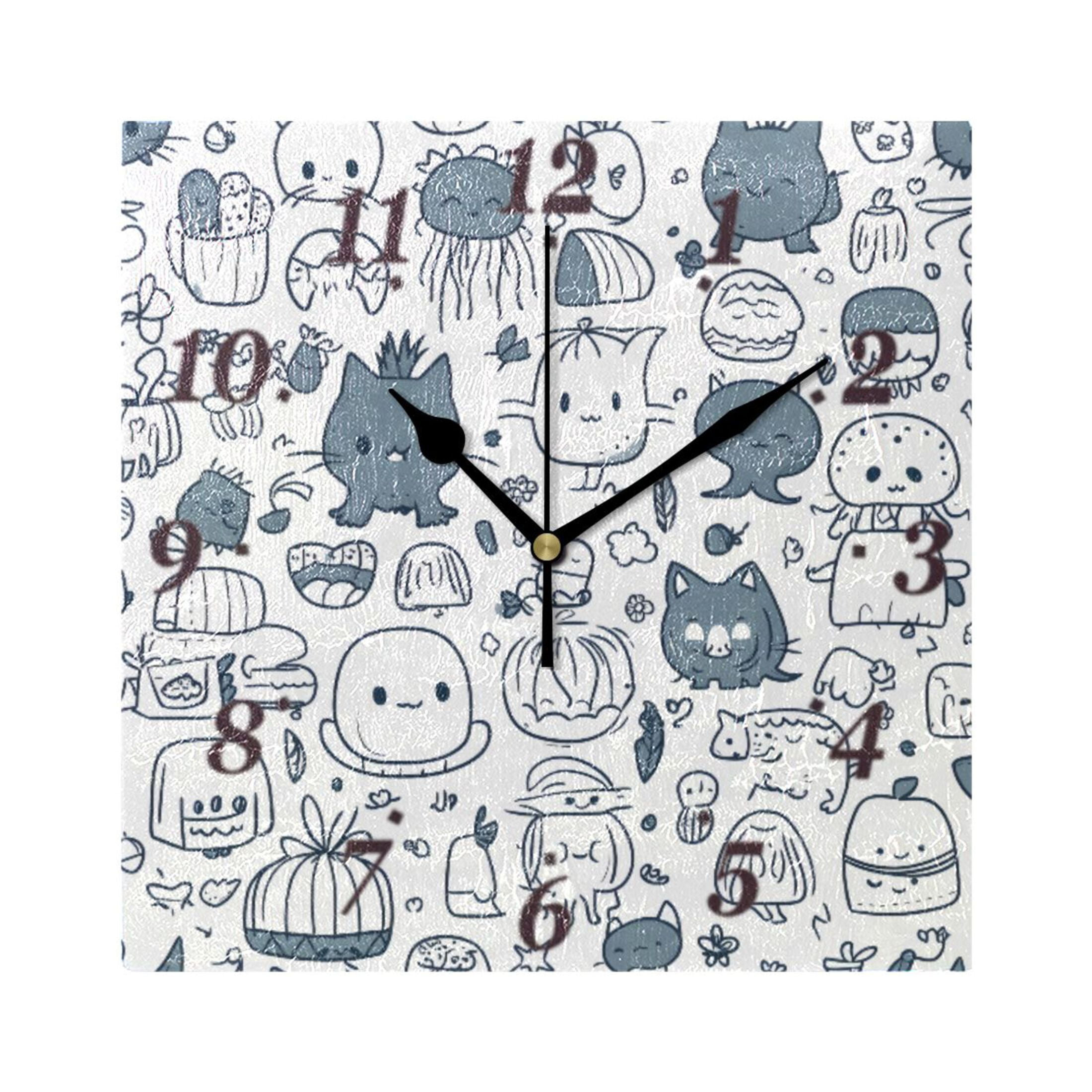 7.78in Cute Doodles Of Various Animals Square Wall and Table Clock Dual ...