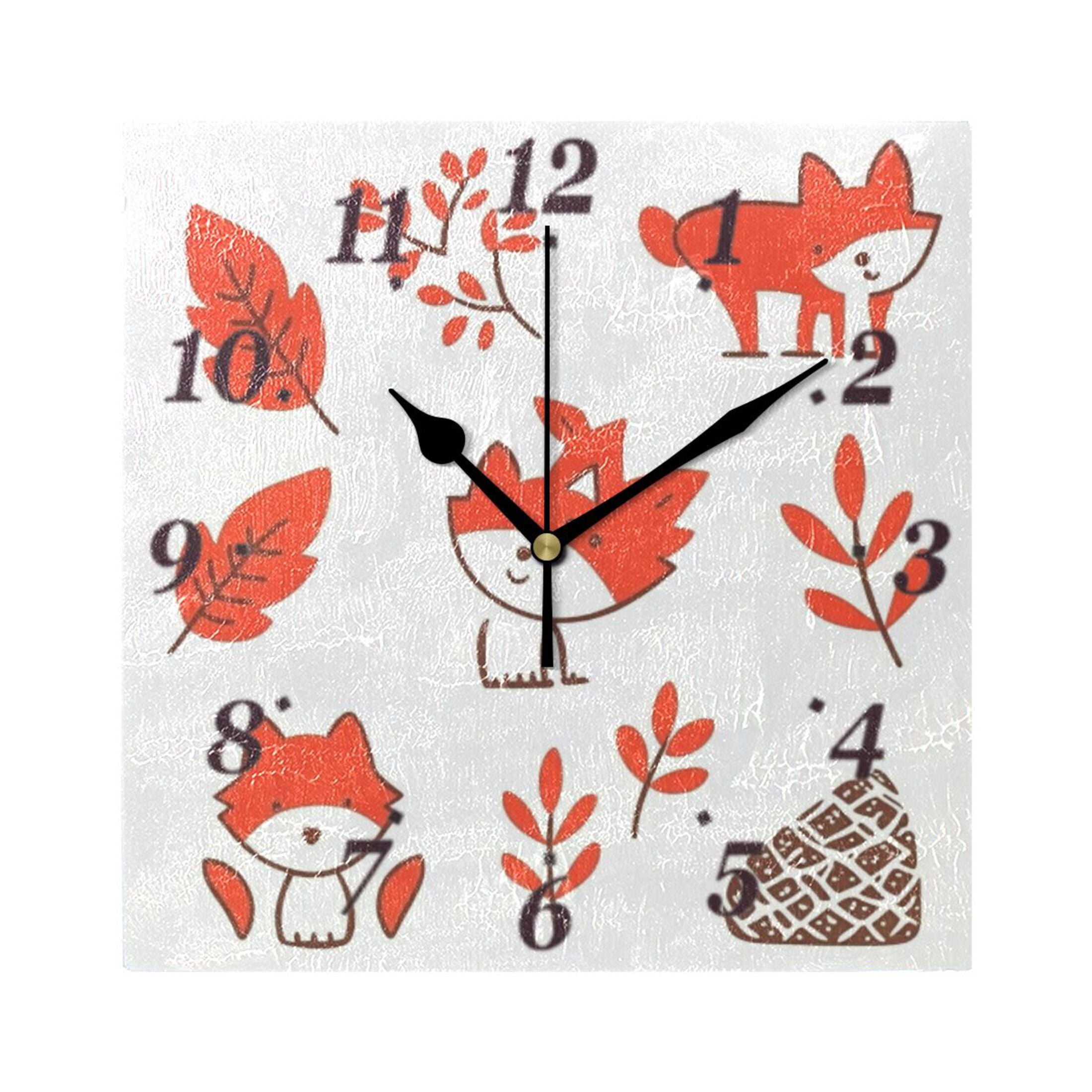 Cute Fox Pattern Wall Clock Square Clock Decoration Creative Clock Dual ...