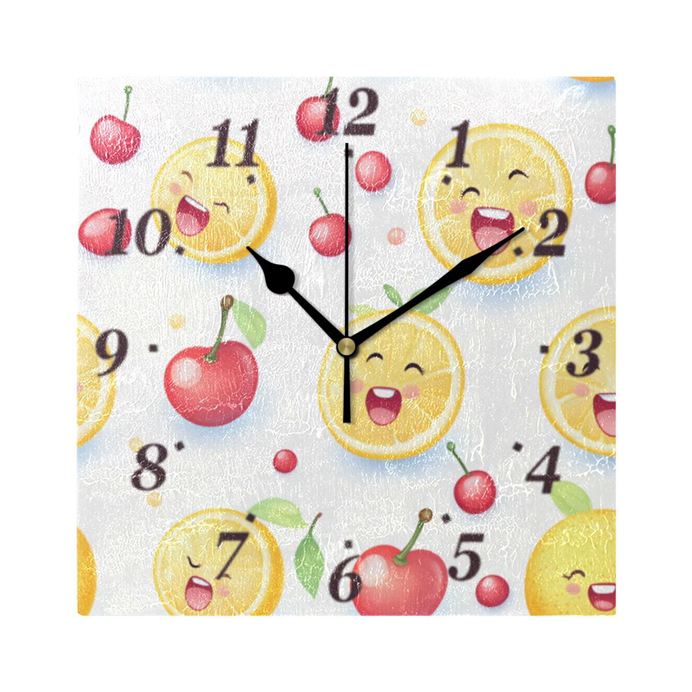 Cute Fruit Pattern Wall Clock Square Clock Decoration Creative Clock ...