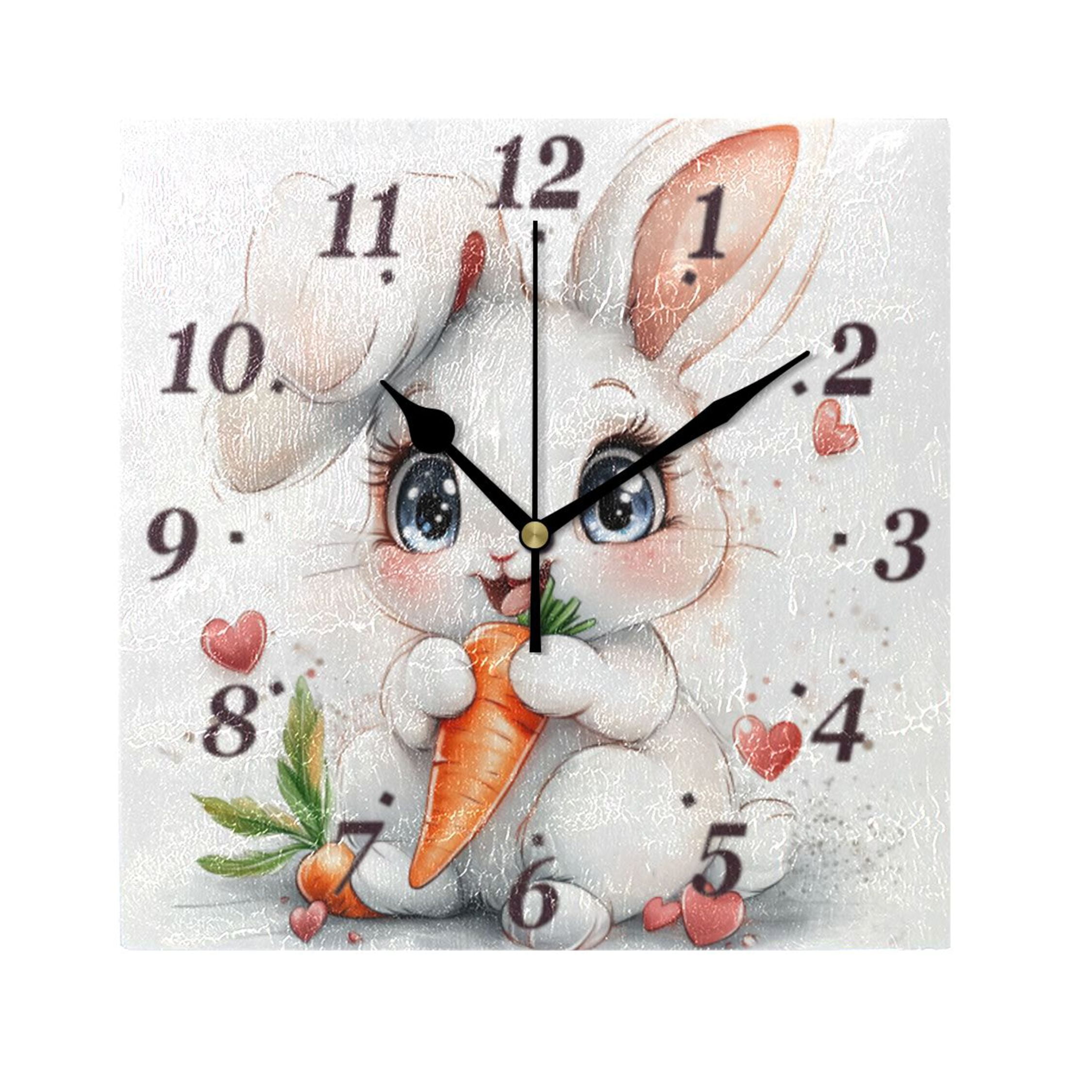 7.78in Cute Rabbit Square Wall and Table Clock Dual Use Vintage Design ...