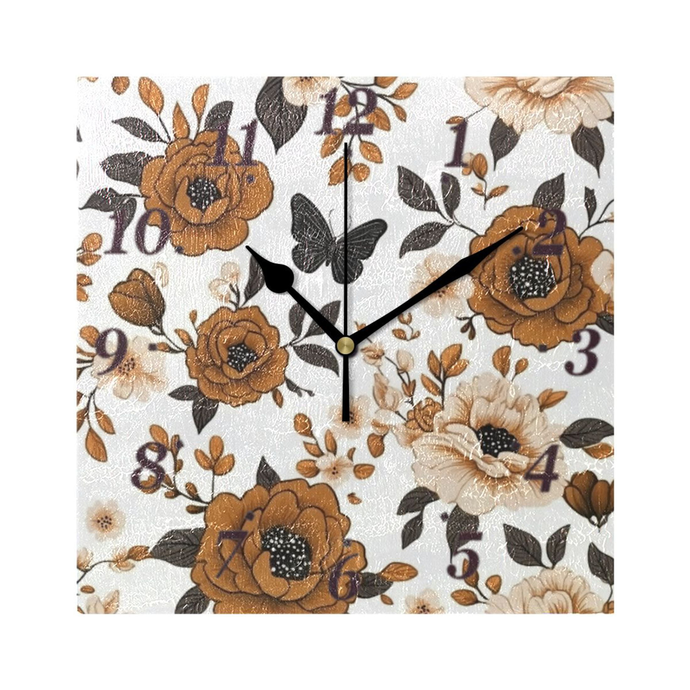7.78in Elegant Floral Design Square Wall and Table Clock Dual Use ...