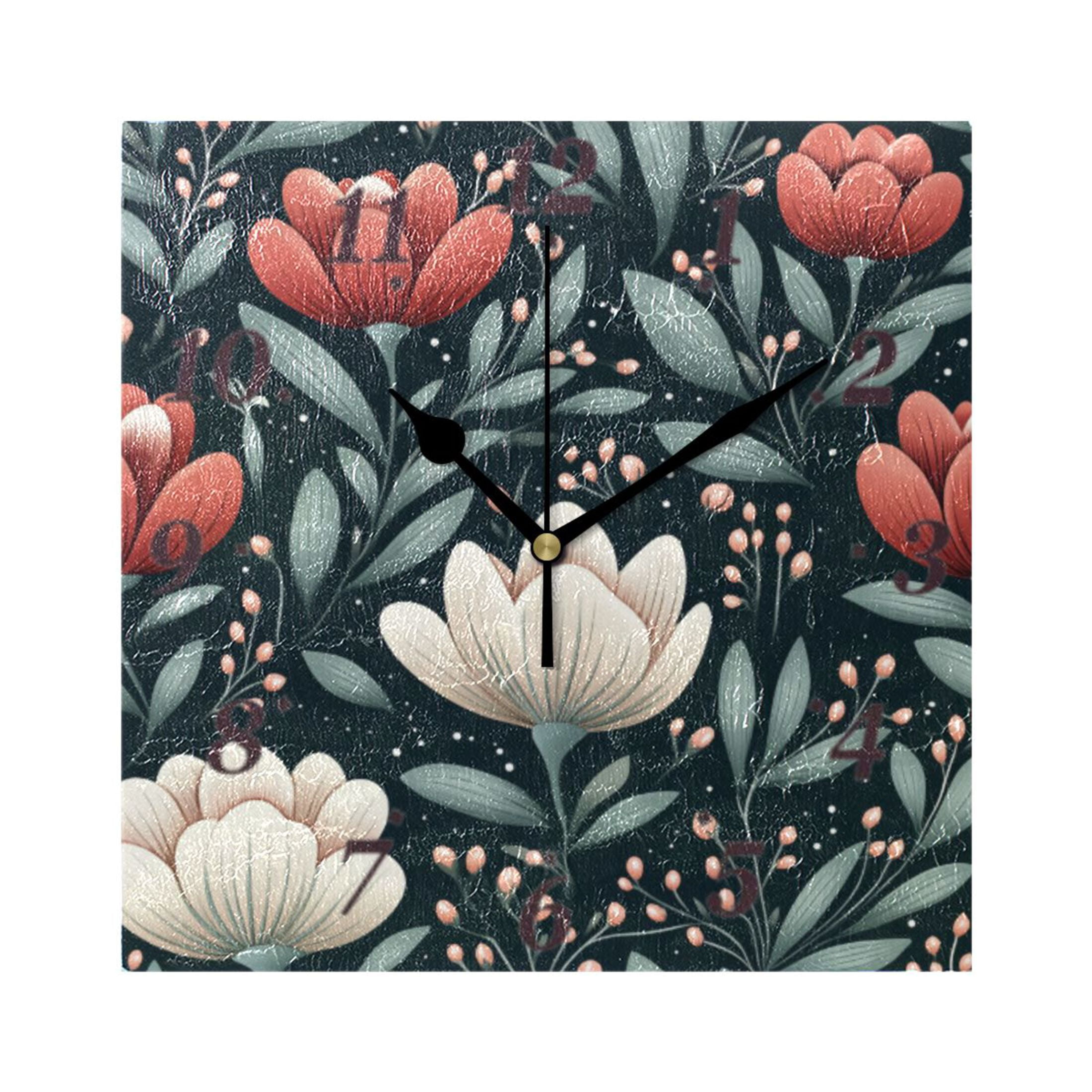 7.78in Elegant Floral Design Square Wall and Table Clock Dual Use ...