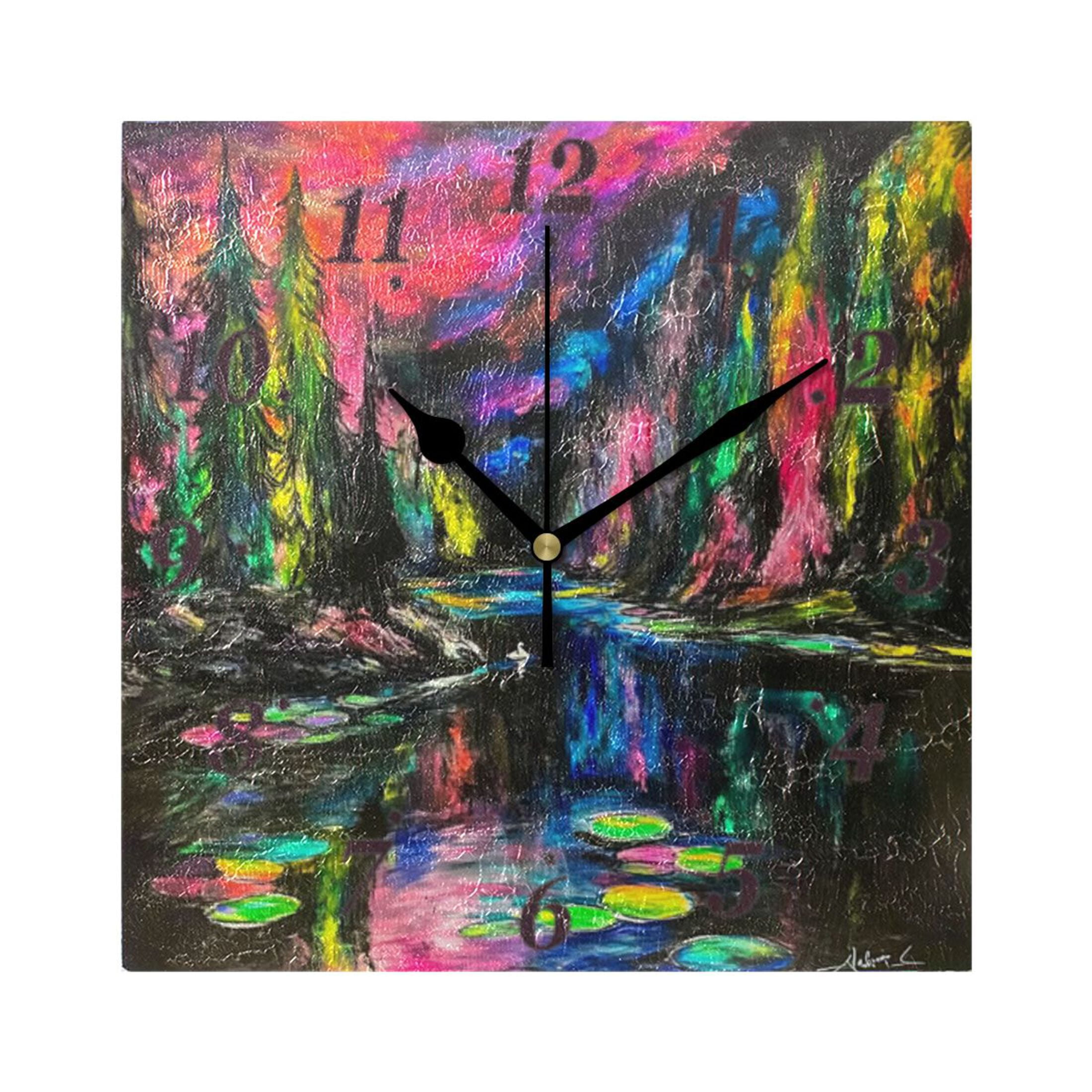 Enchanted Forest Wall Clock Square Clock Decoration Creative Clock Dual ...