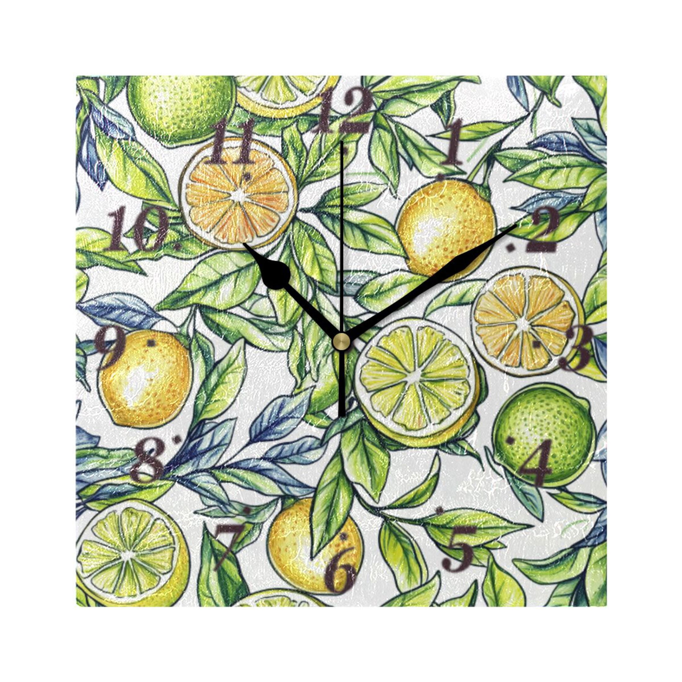 Fresh Lemon Wall Clock Square Clock Decoration Creative Clock Dual Use ...