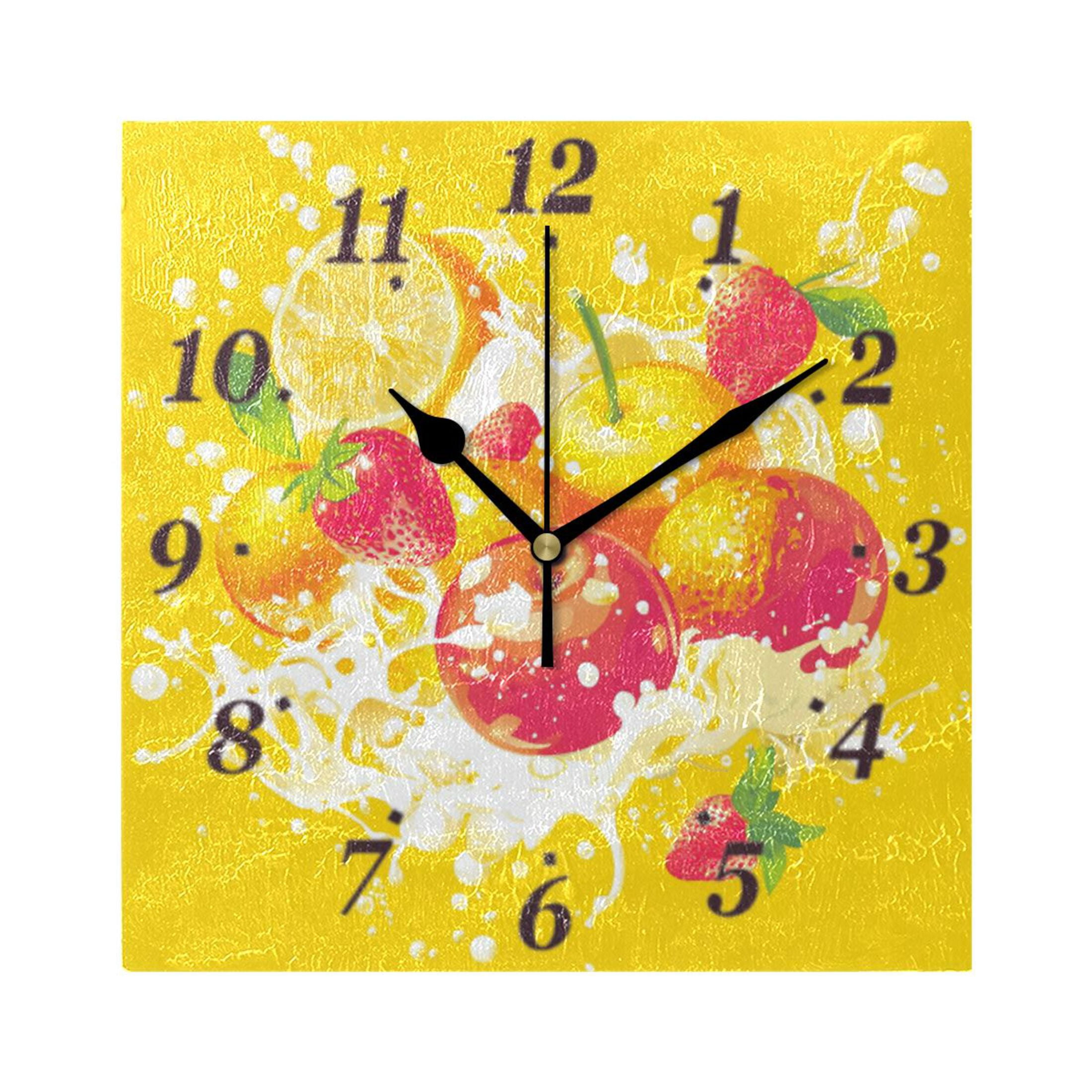 7.78in Fruits and Milk Square Wall and Table Clock Dual Use Vintage ...