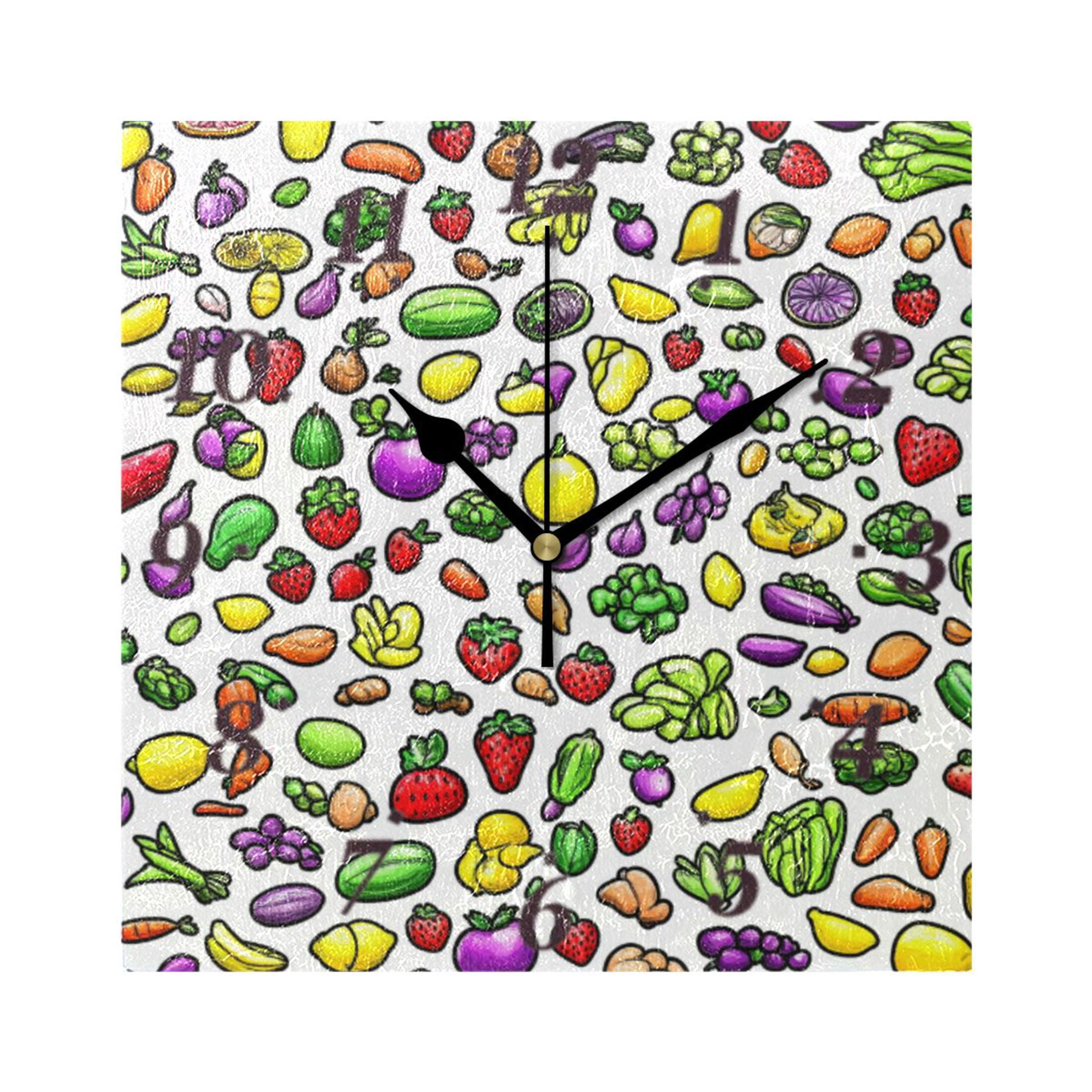 Fruits and Vegetables Pattern Wall Clock Square Clock Decoration ...