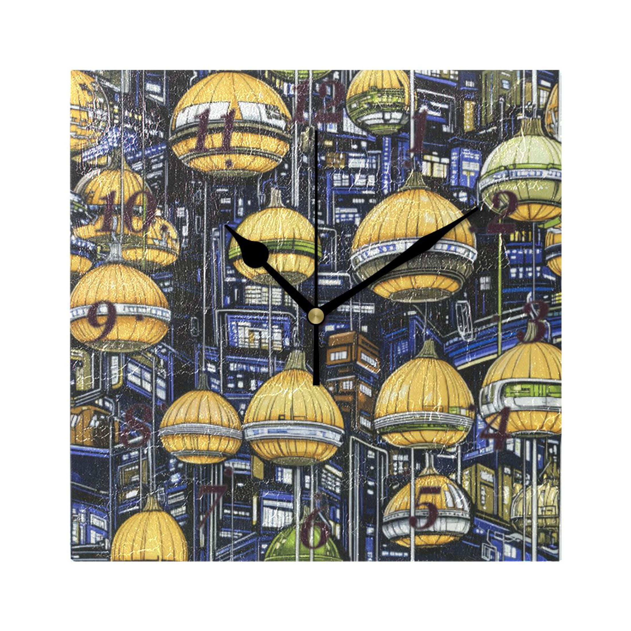 Futuristic City Wall Clock Square Clock Decoration Creative Clock Dual ...