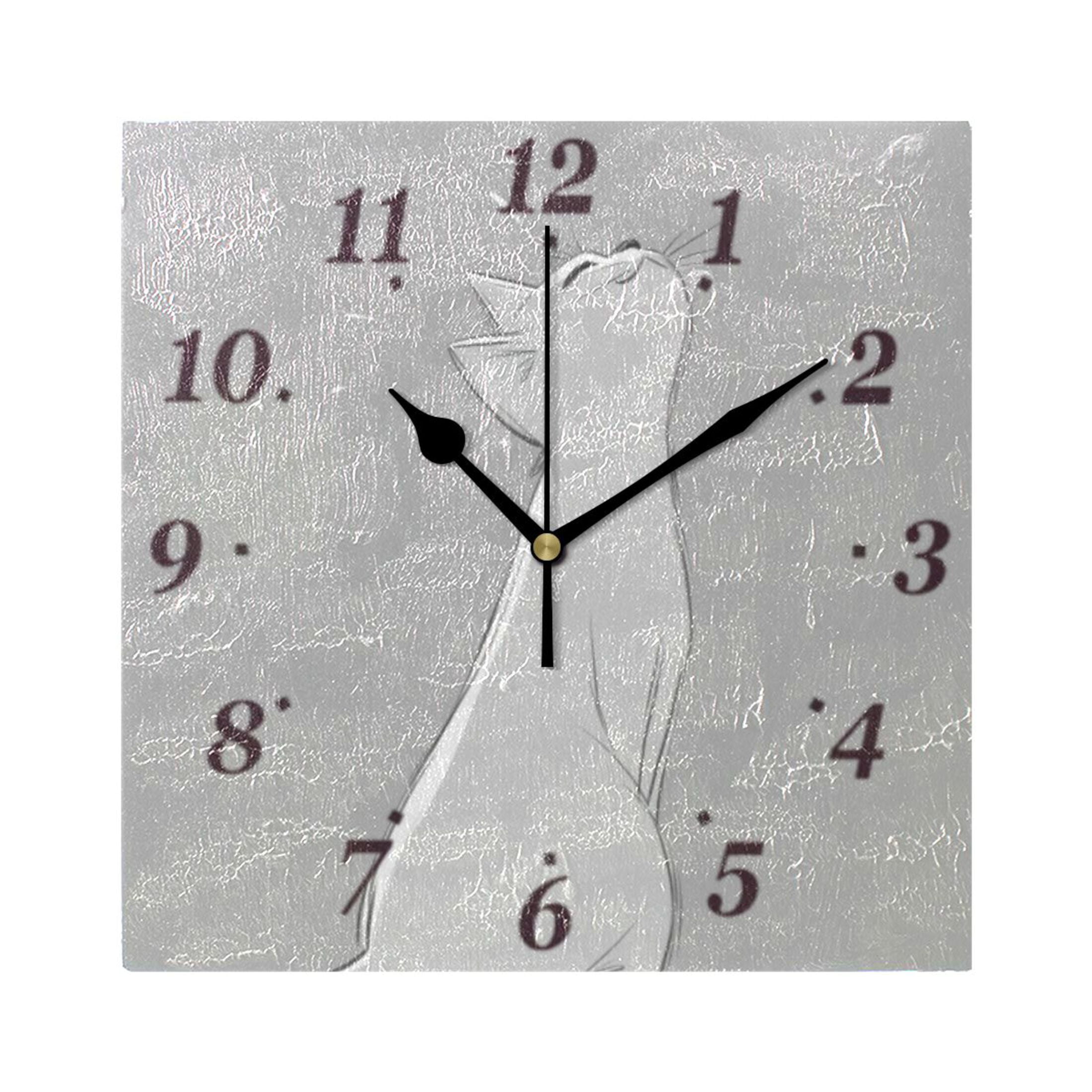 7.78in Hand Drawn Cat Square Wall and Table Clock Dual Use Vintage ...