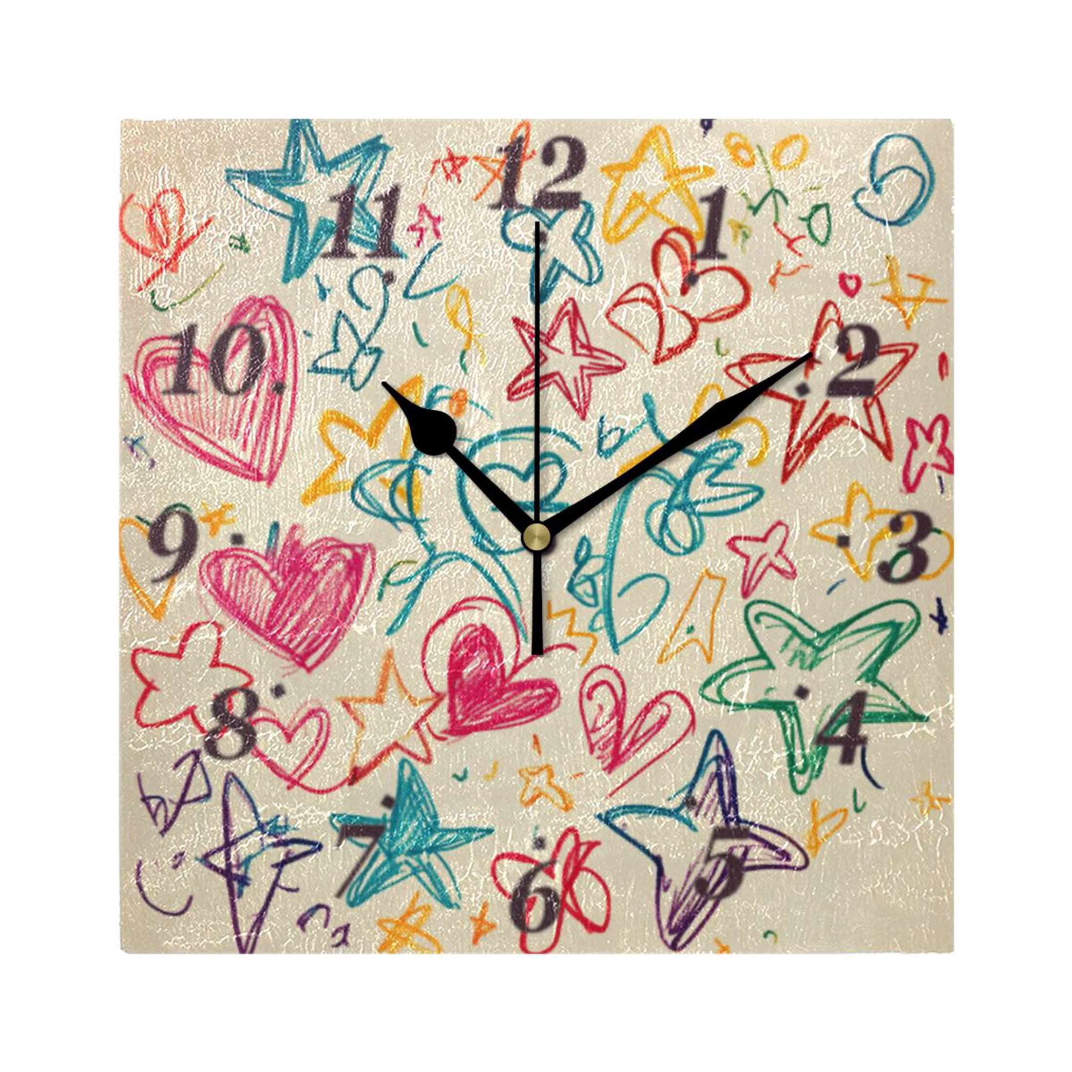 Hand Drawn Graffiti Style Wall Clock Square Clock Decoration Creative ...