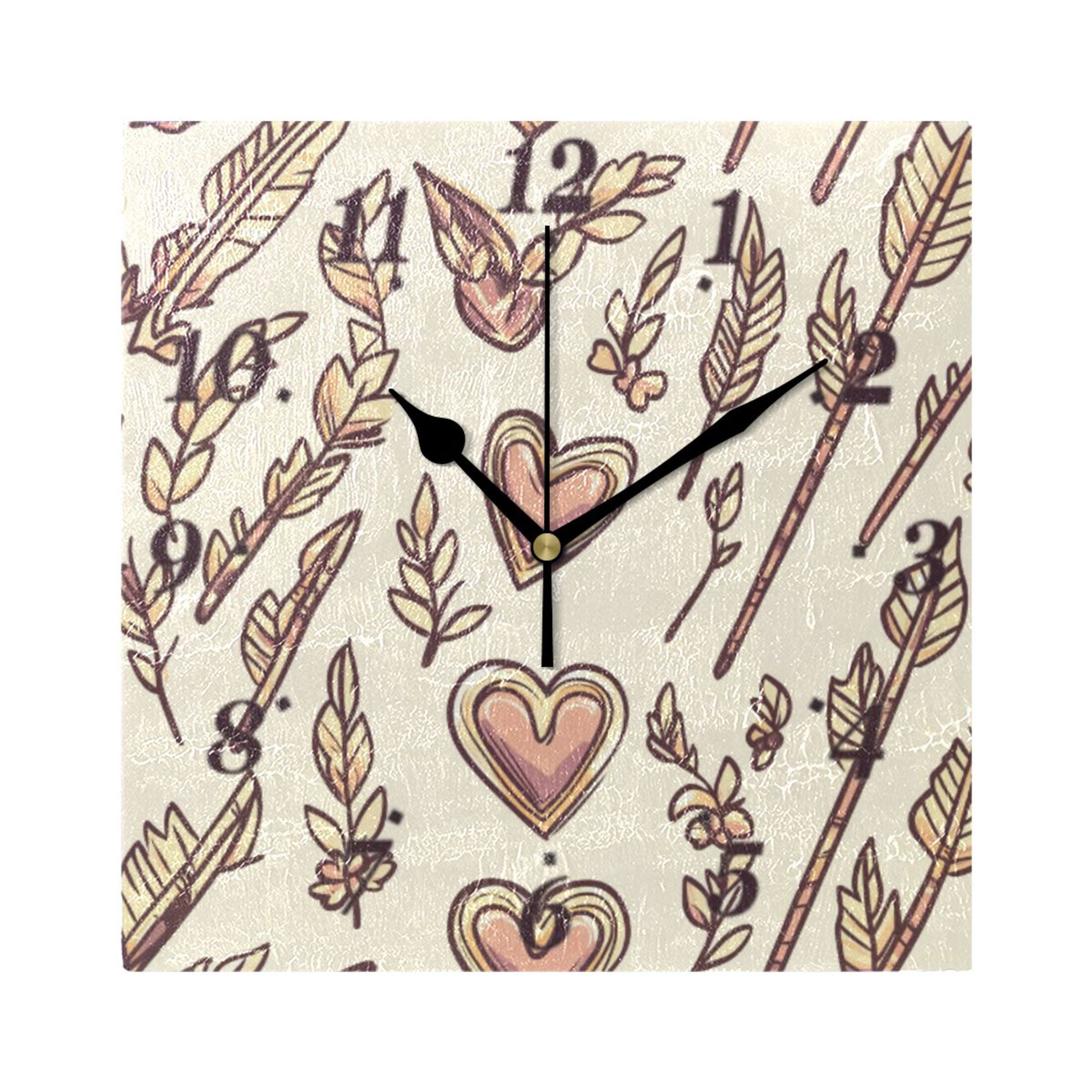 Hand Drawn Heart Shape Wall Clock Square Clock Decoration Creative ...
