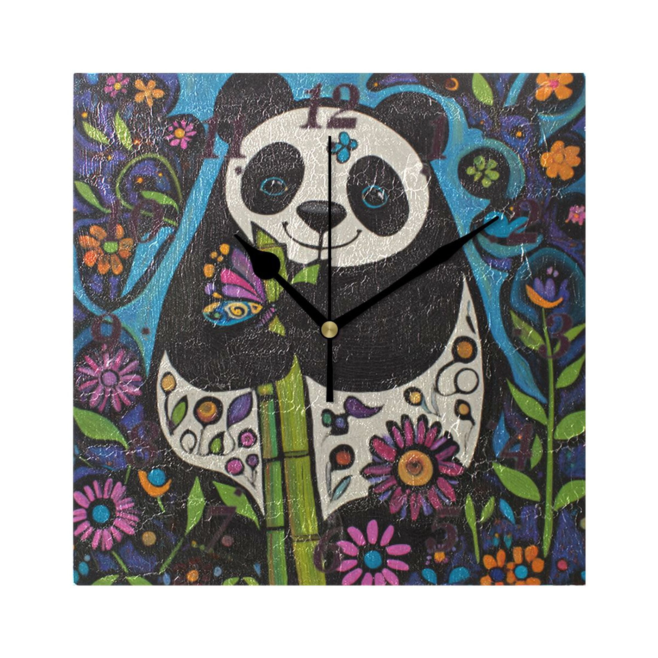 7.78in Hand Drawn Panda Square Wall and Table Clock Dual Use Vintage ...