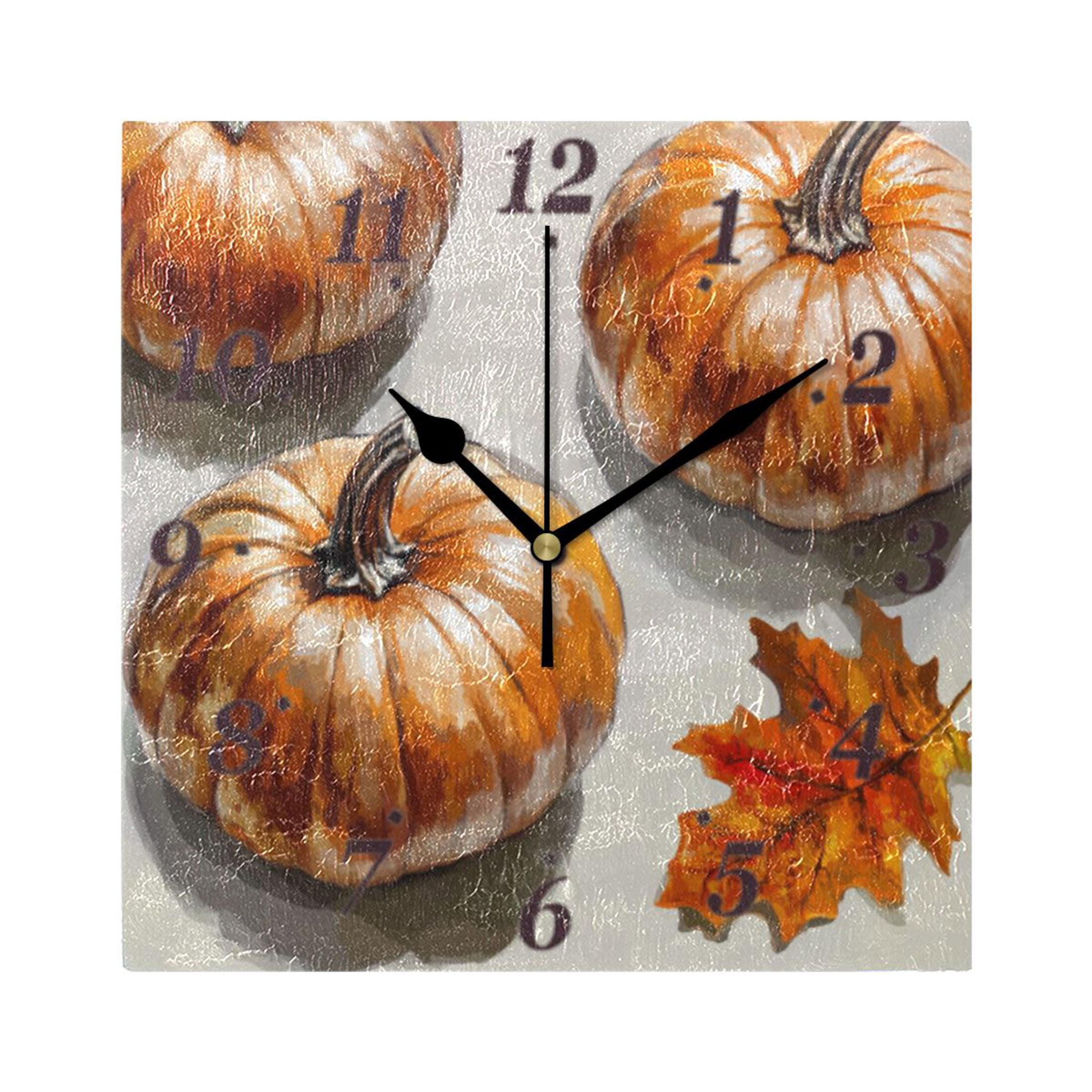 7.78in Hand Drawn Pumpkin and Leaves Square Wall and Table Clock Dual ...