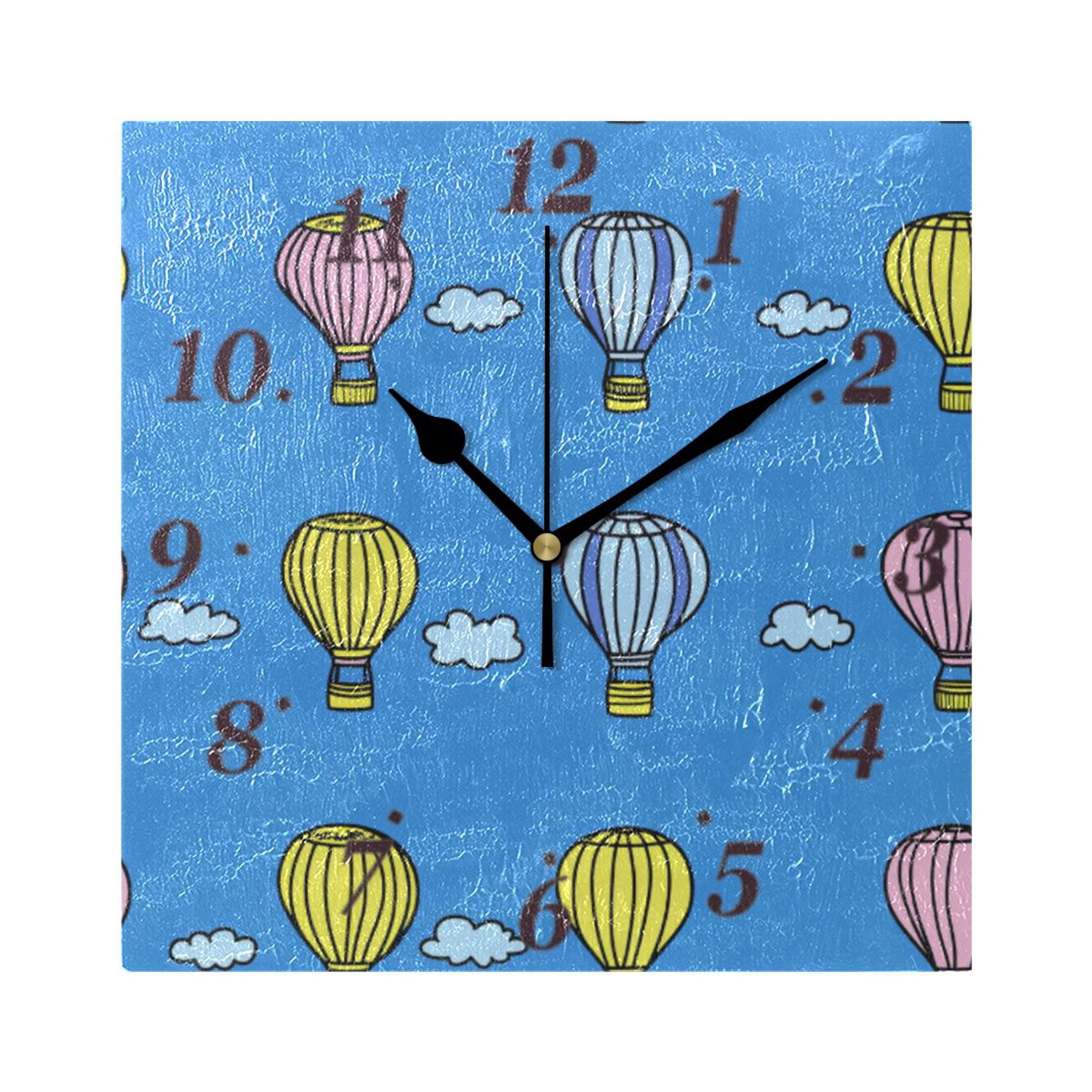 Hot Air Balloons and Clouds Wall Clock Square Clock Decoration Creative ...