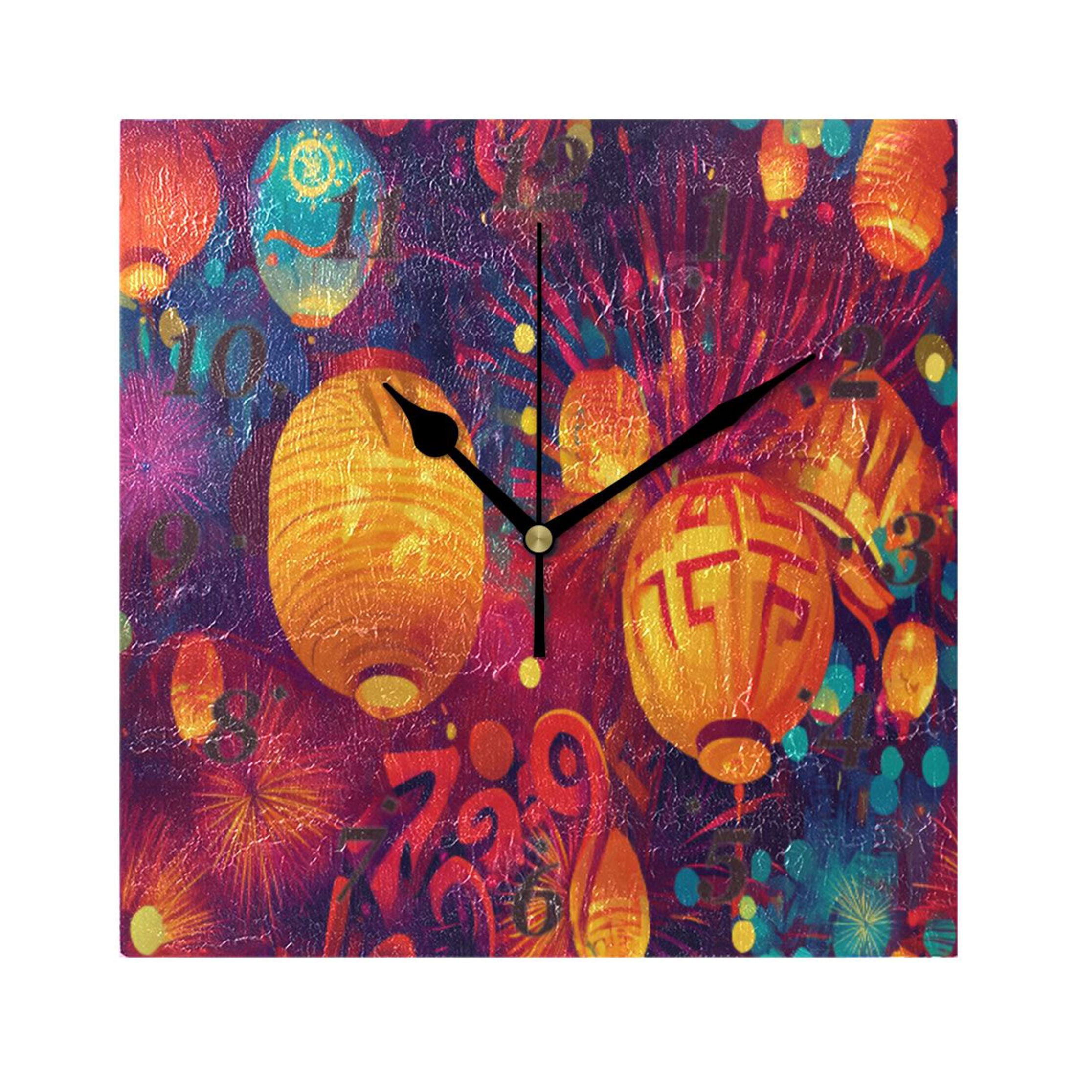 Lanterns and Fireworks Wall Clock Square Clock Decoration Creative ...