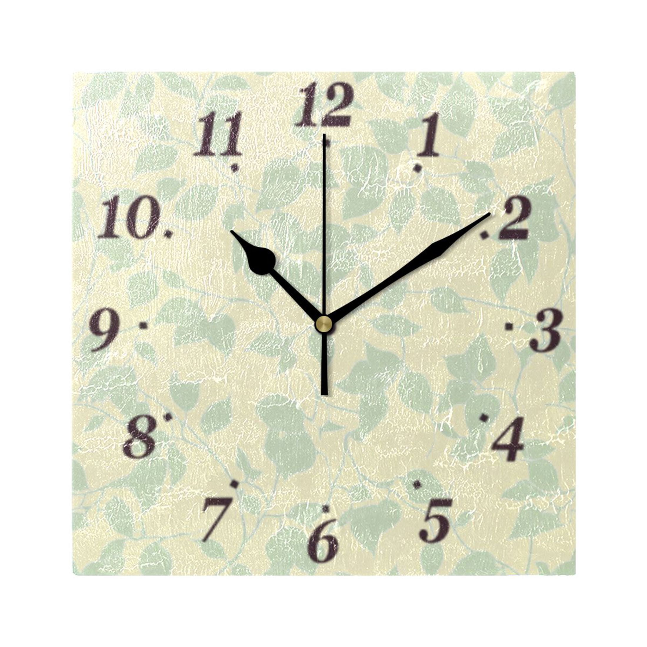 7.78in Leafy Theme Pattern Design Square Wall and Table Clock Dual Use ...
