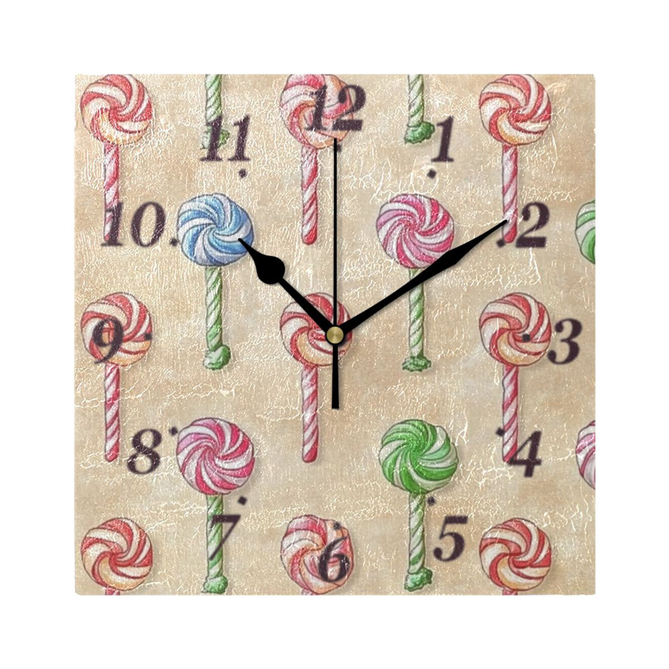 Lollipops Candy Pattern Wall Clock Square Clock Decoration Creative ...