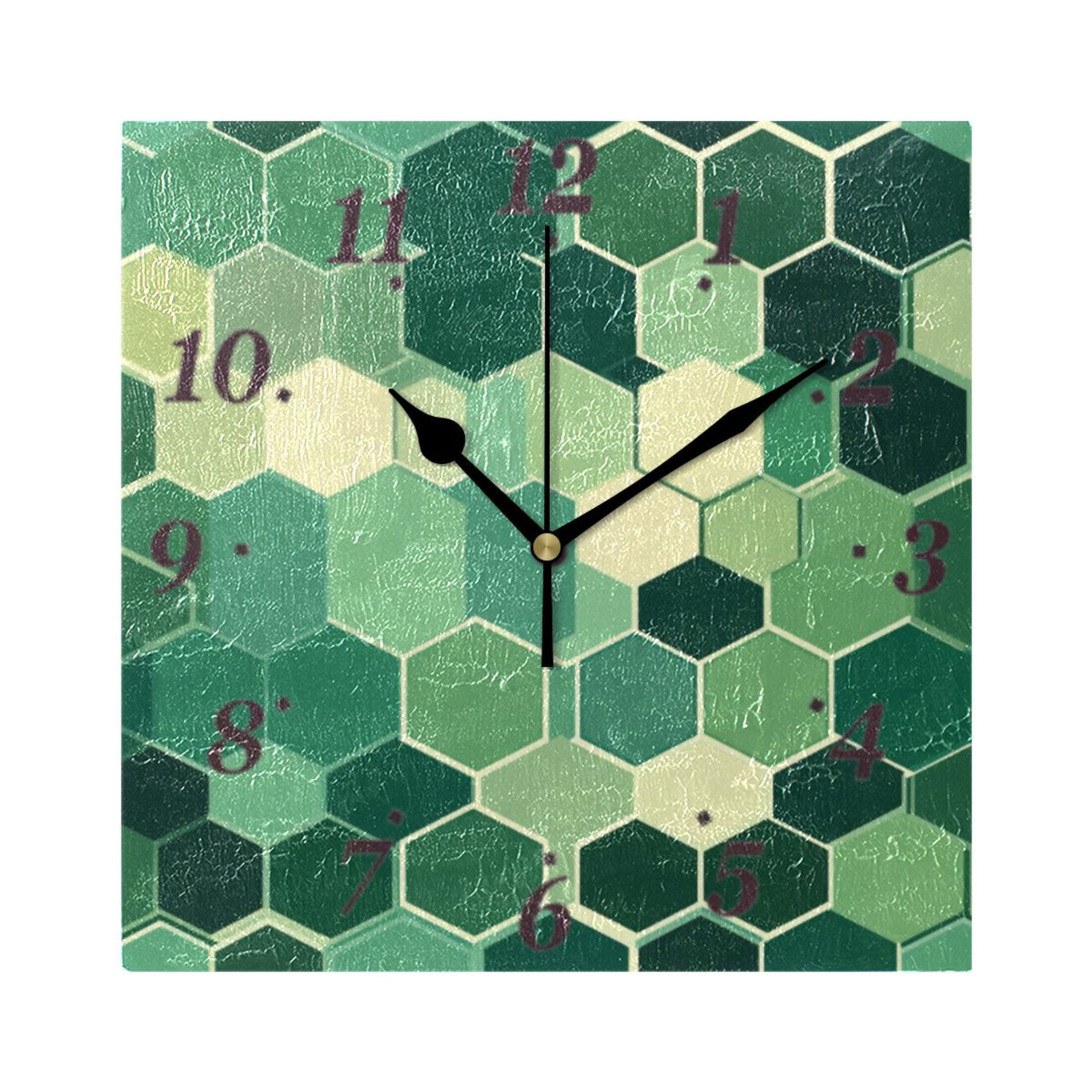 7.78in Modern Style Green Hexagonal Square Wall and Table Clock Dual ...