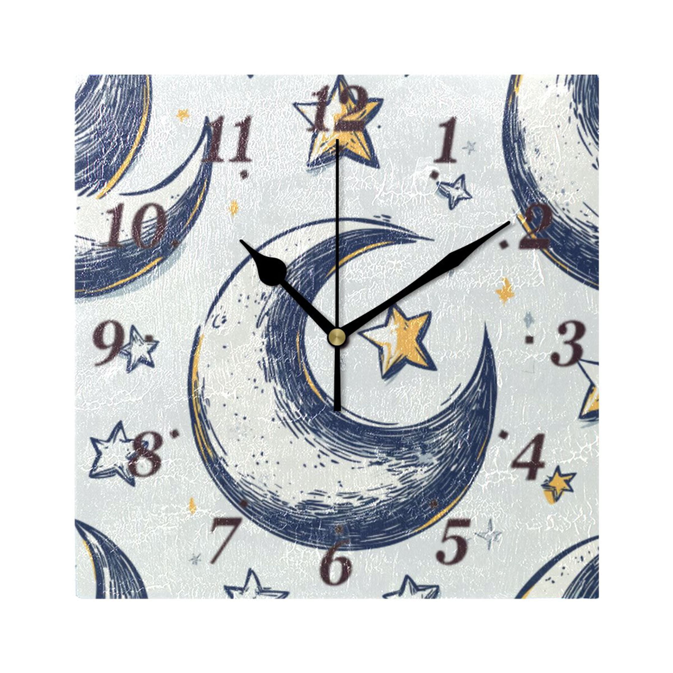 Moon and Stars Wall Clock Square Clock Decoration Creative Clock Dual ...
