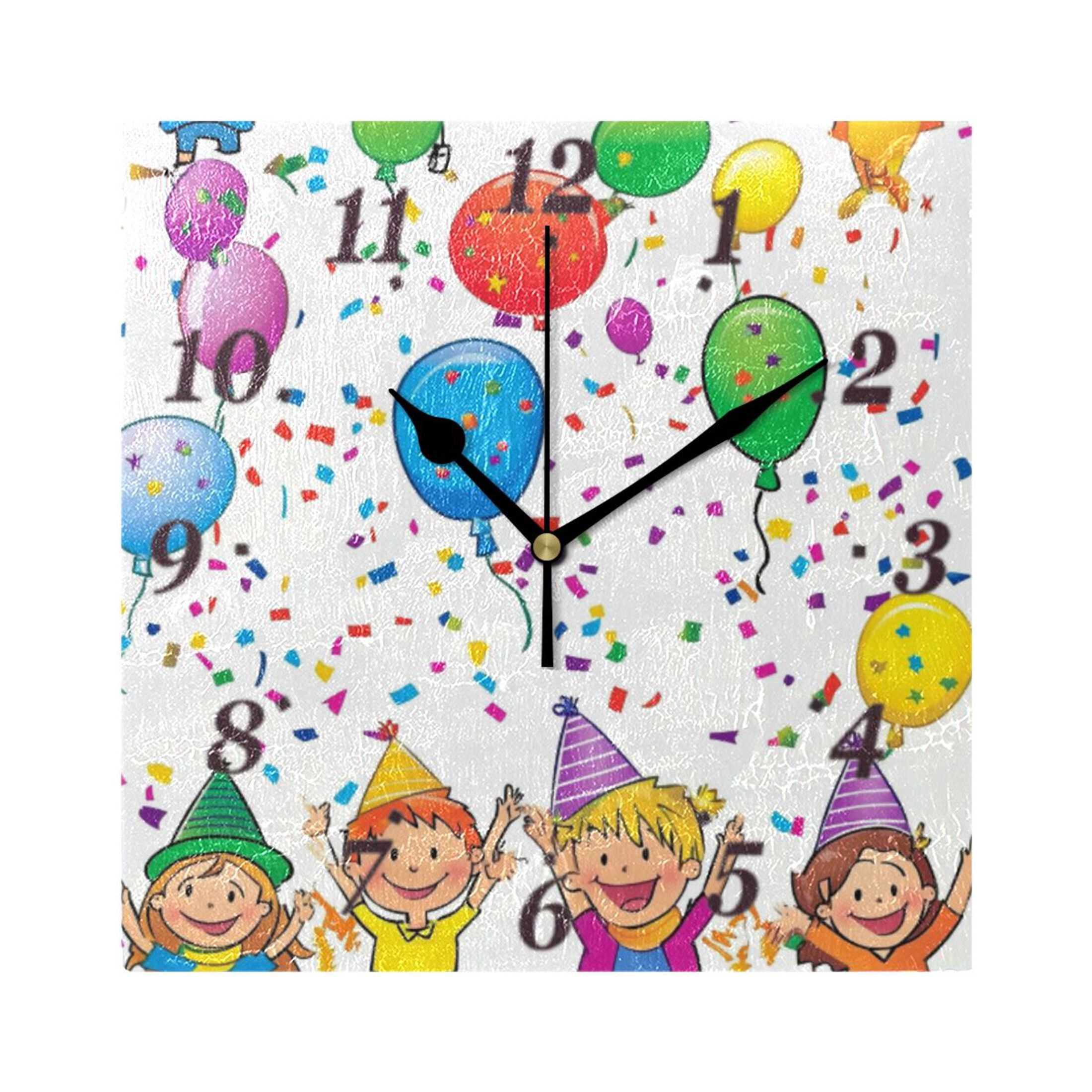 7.78in Party Celebration Balloon Square Wall and Table Clock Dual Use ...