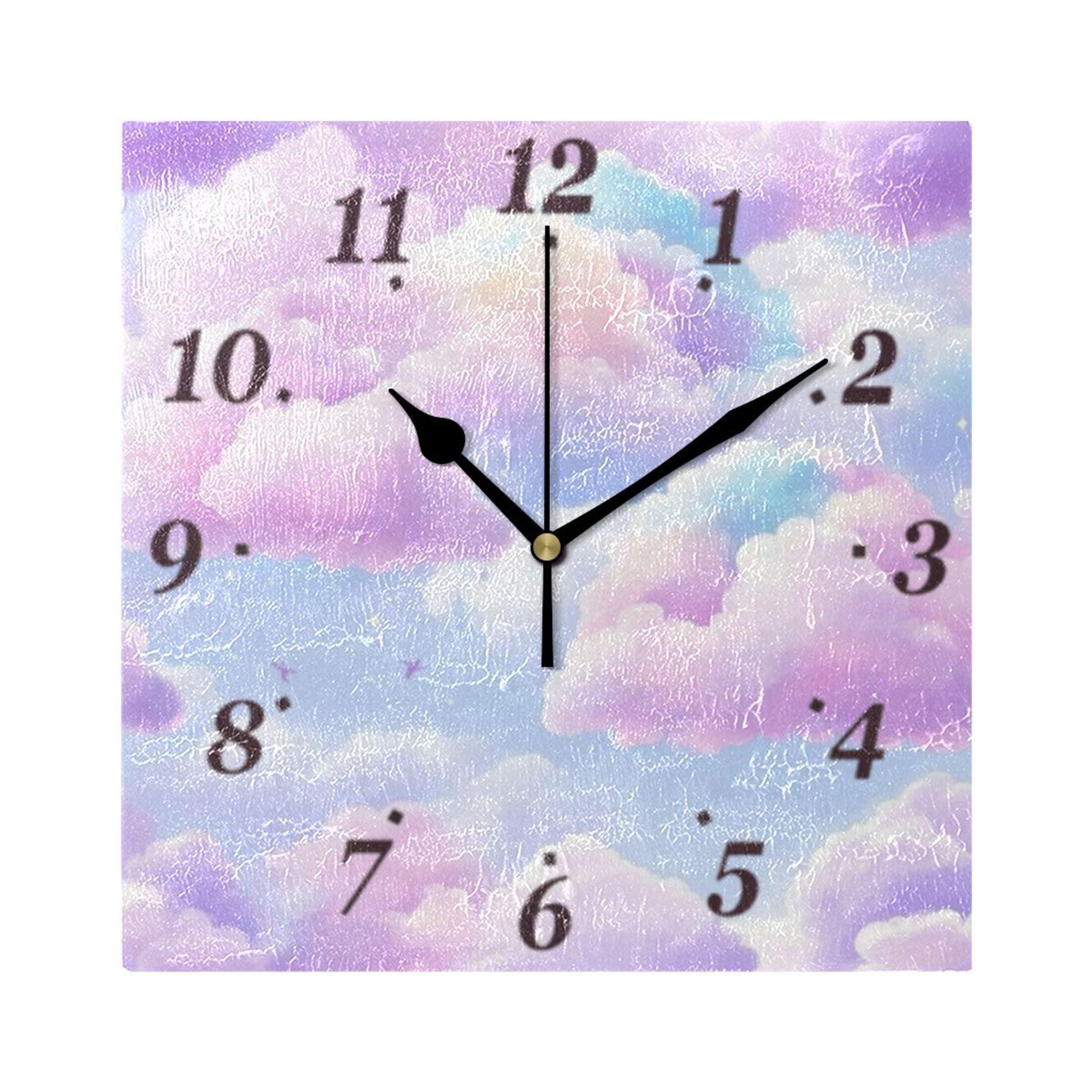 Pastel Colored Clouds Wall Clock Square Clock Decoration Creative Clock ...