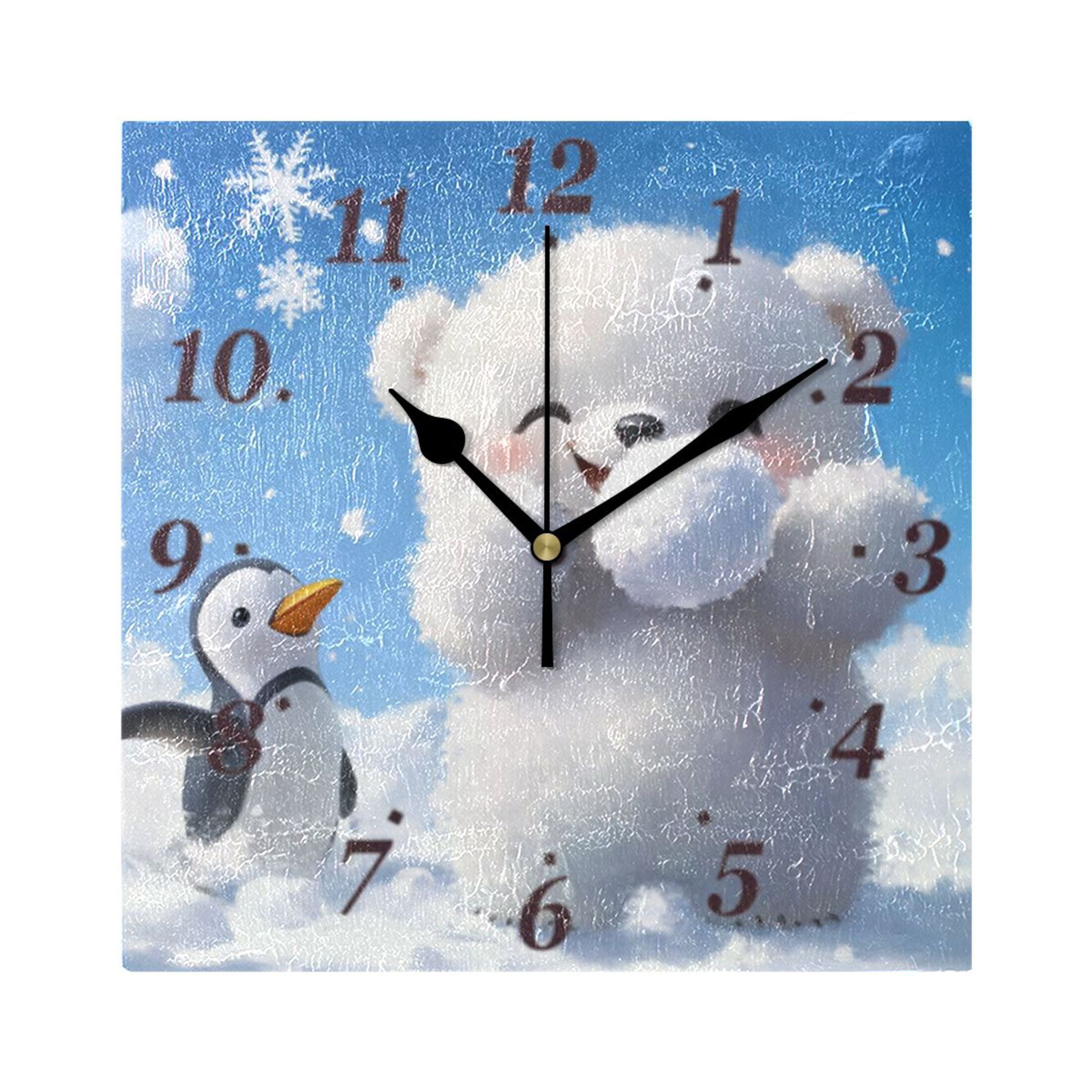 Polar Bear and Penguin Wall Clock Square Clock Decoration Creative ...