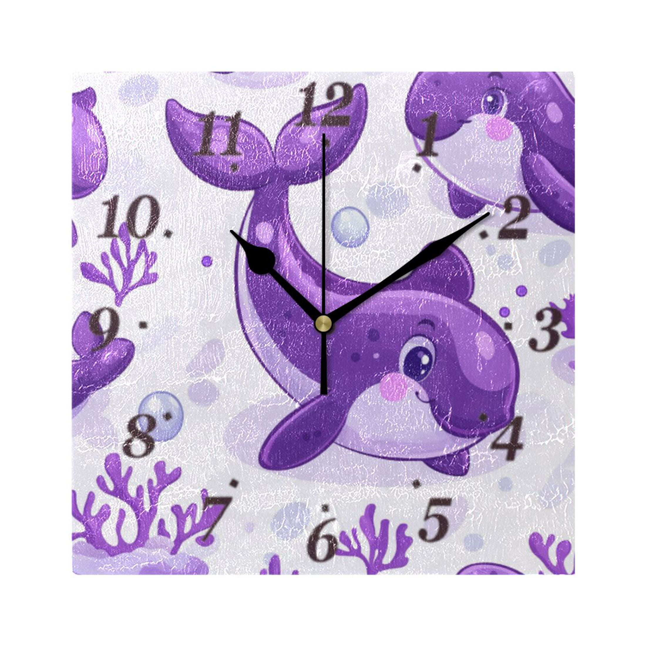 Purple Dolphin Wall Clock Square Clock Decoration Creative Clock Dual ...