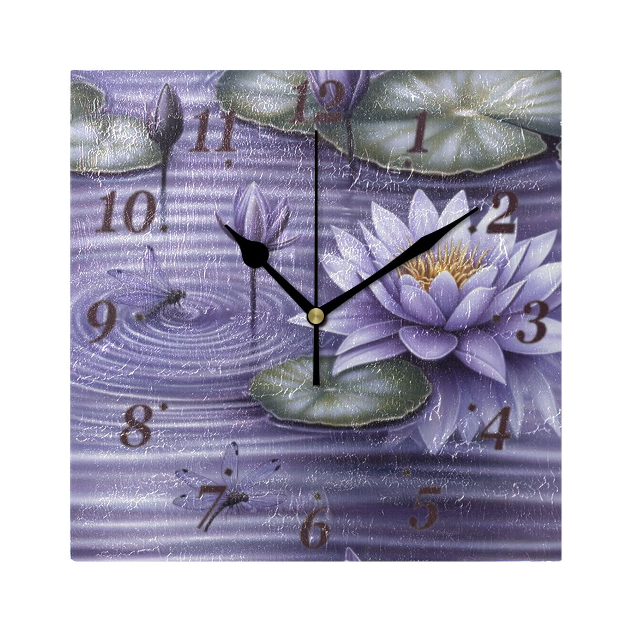 Purple Lotus Pattern Wall Clock Square Clock Decoration Creative Clock ...