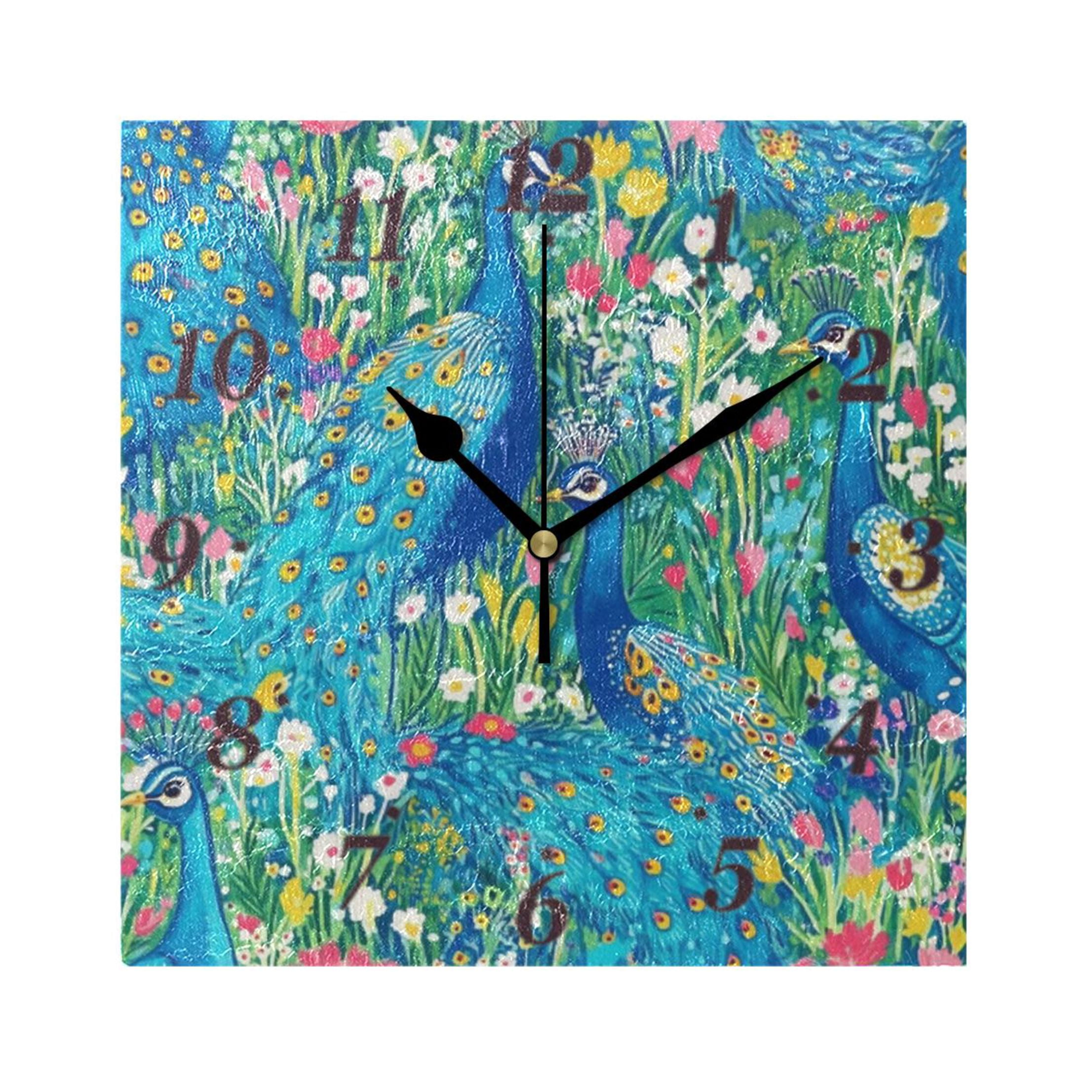Regal Peacocks Wall Clock Square Clock Decoration Creative Clock Dual ...