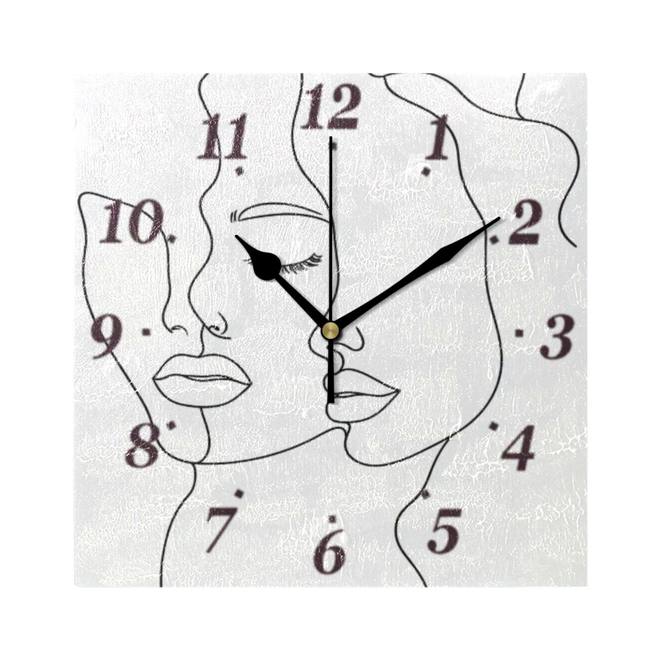 7.78in Simple Line Drawing Face Square Wall and Table Clock Dual Use ...