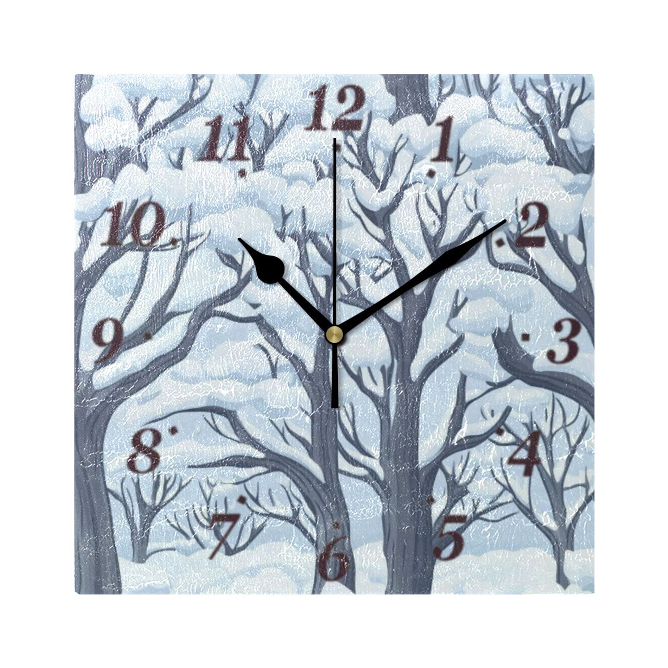 7.78in Snow Covered Trees Illustration Square Wall and Table Clock Dual ...