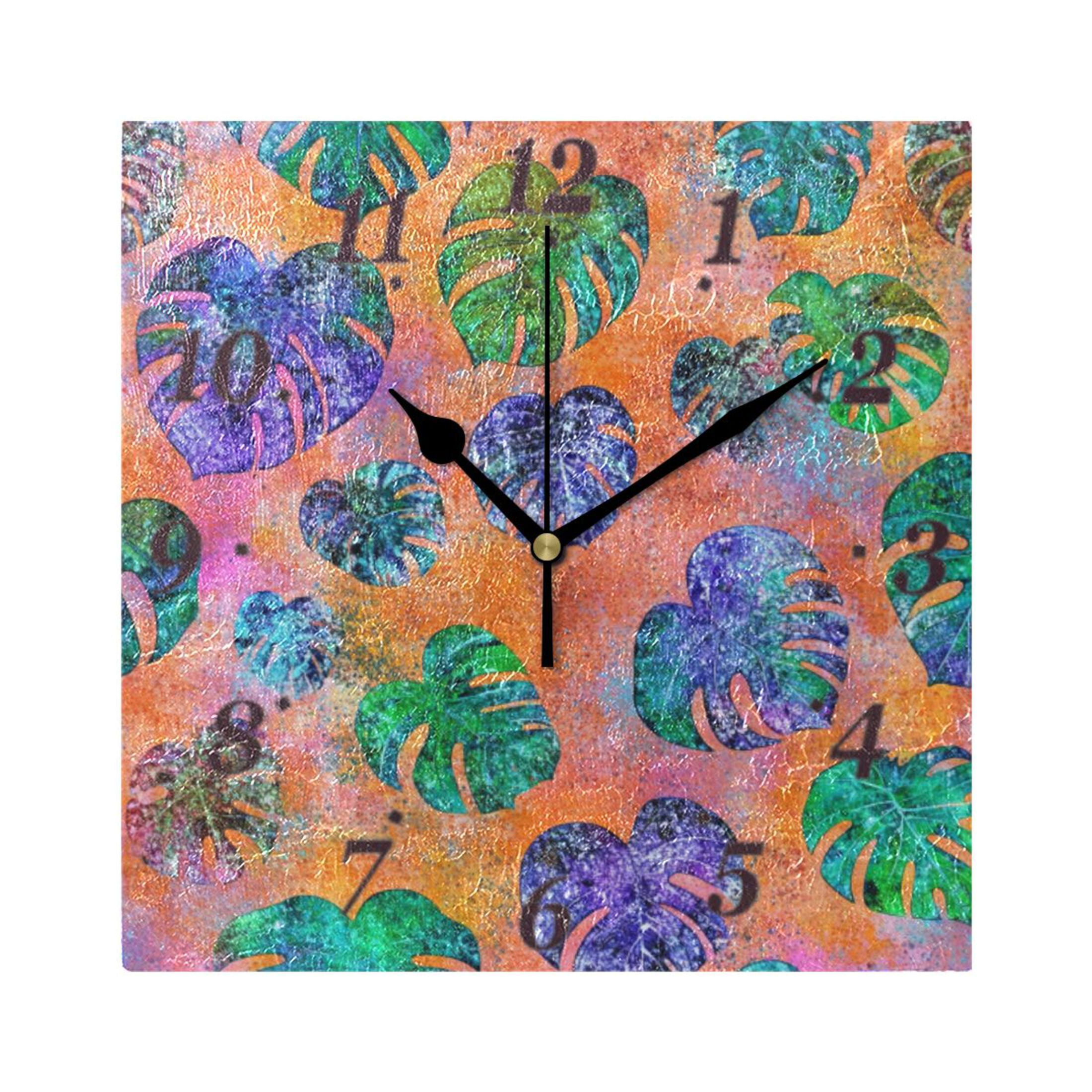 7.78in Tropical Leaves Square Wall and Table Clock Dual Use Vintage ...