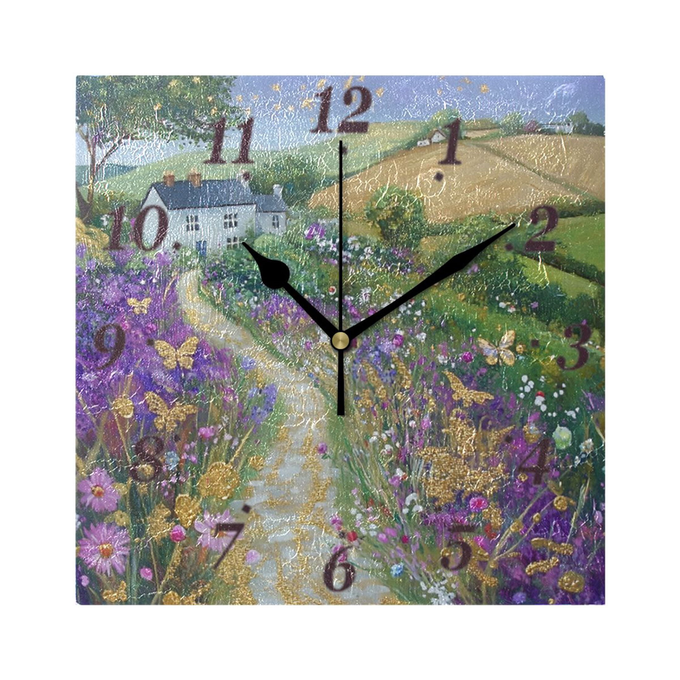 7.78in Village Scene Square Wall and Table Clock Dual Use Vintage ...