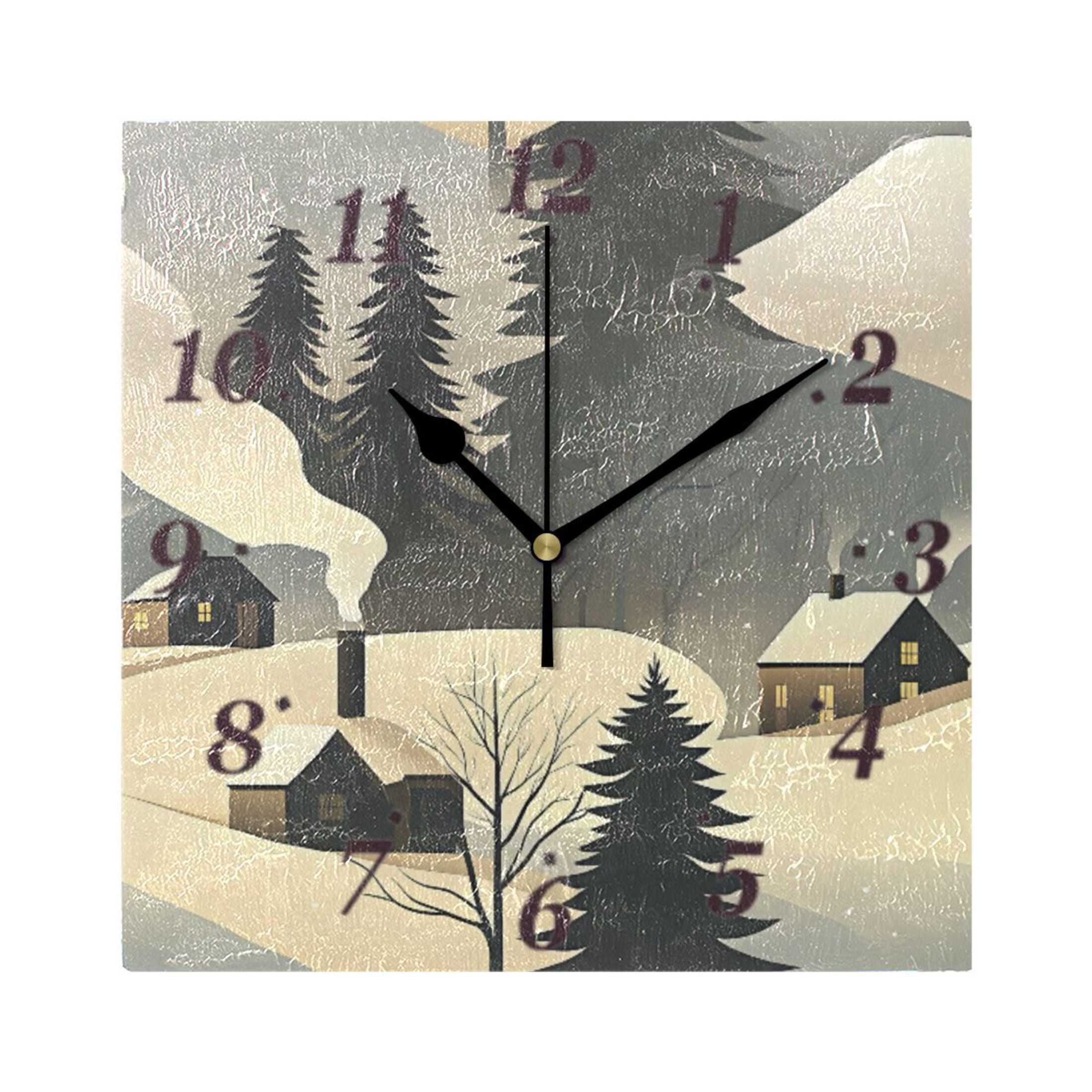 Village and Chimneys Wall Clock Square Clock Decoration Creative Clock ...